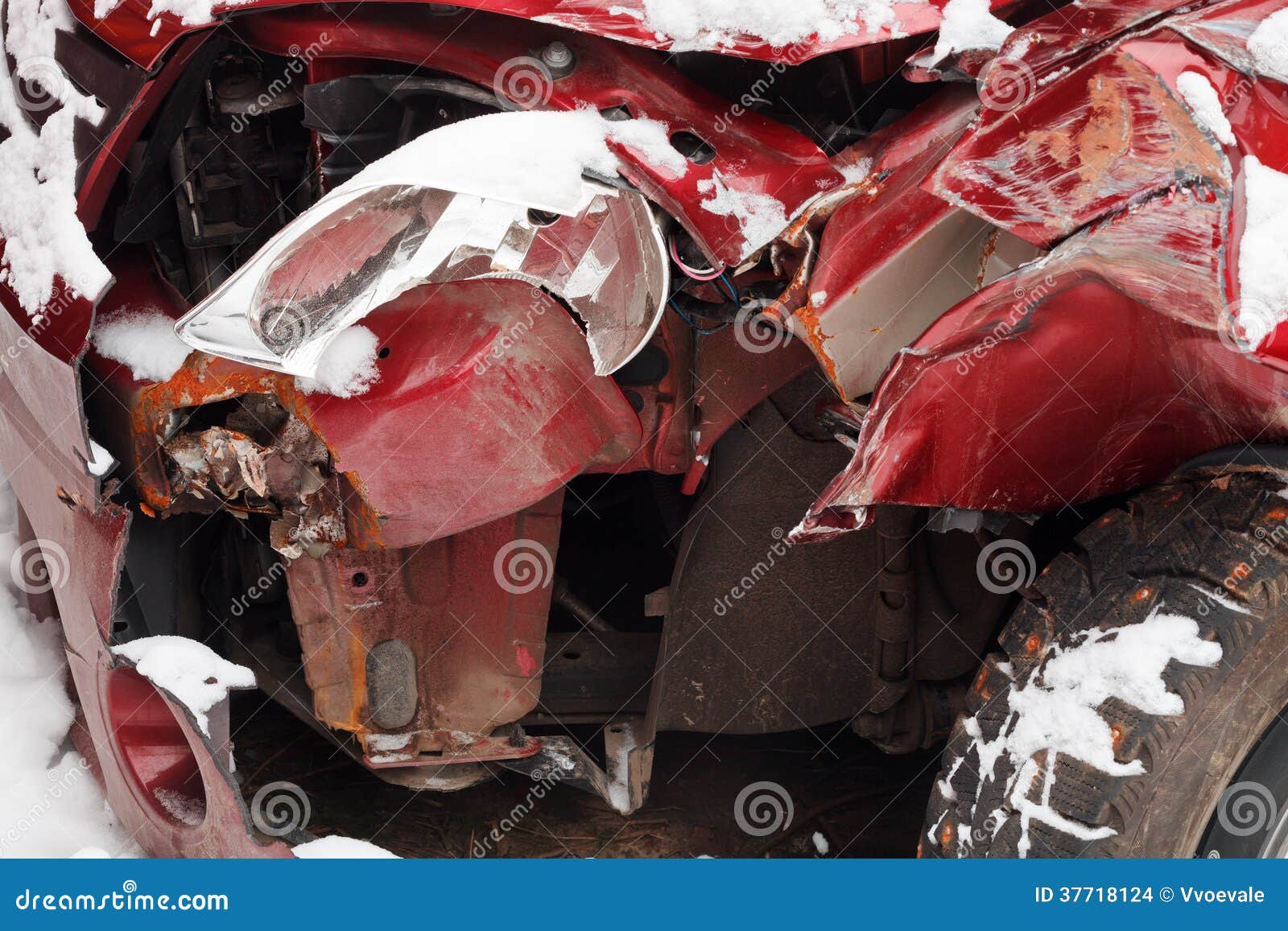 Crumpled Car after Winter Traffic Accident Stock Photo - Image of snowy ...