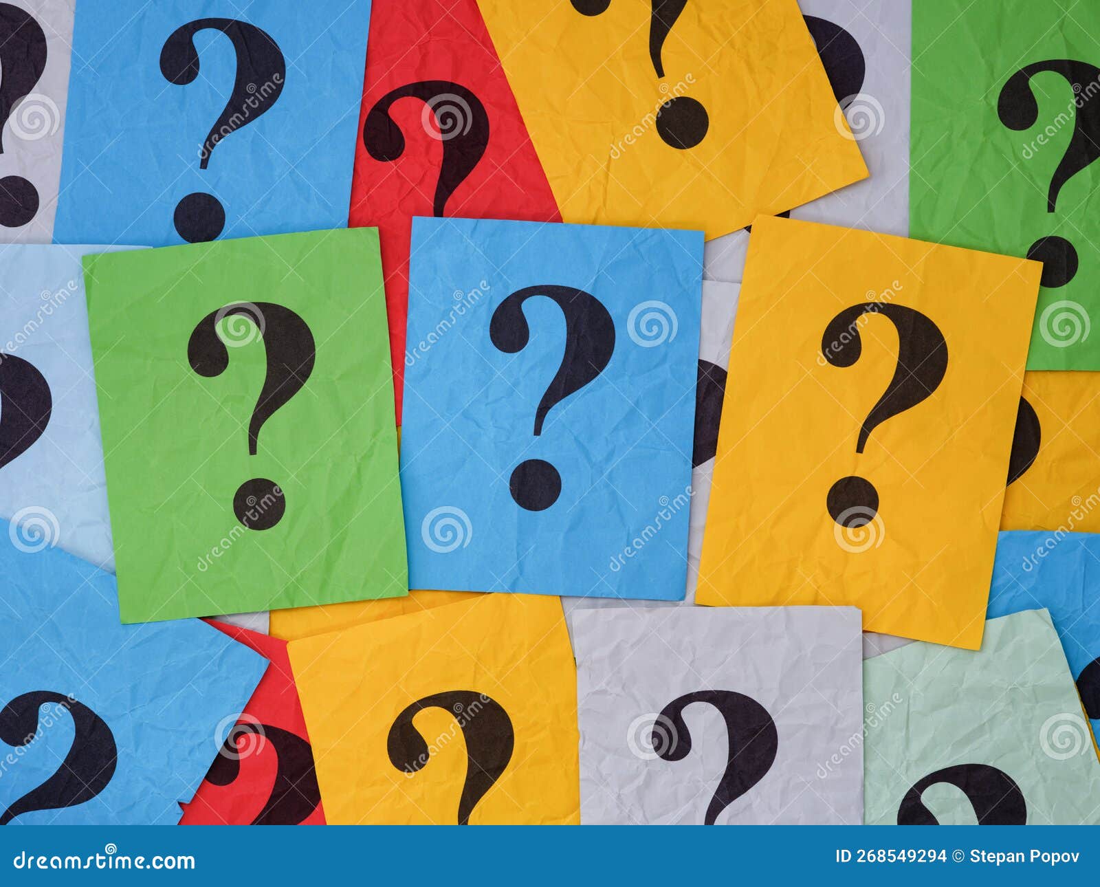 Crumpled Colorful Paper Notes with Question Marks Stock Photo - Image ...