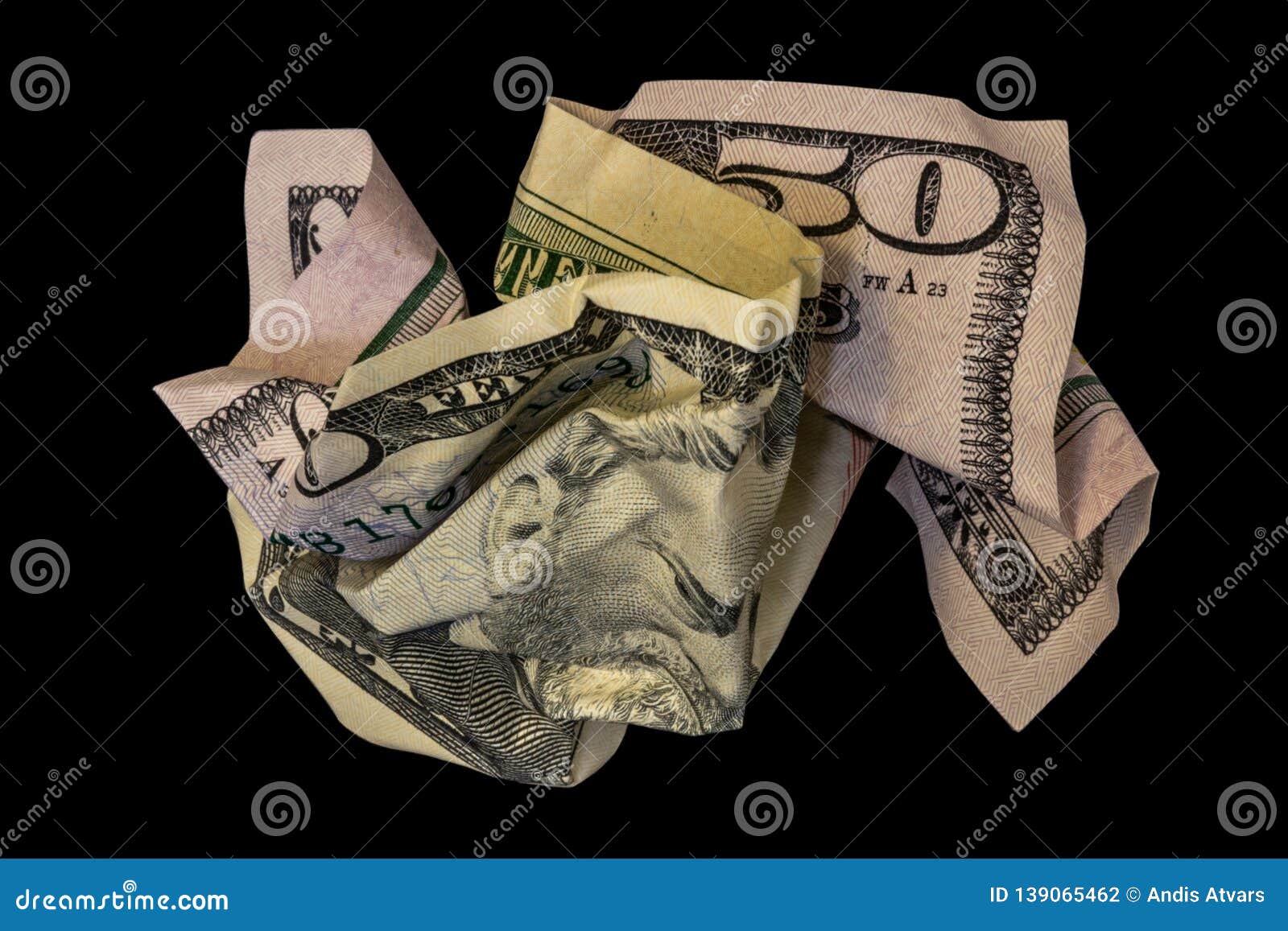 Crumpled Fifty Dollar Bill on Black Background Stock Photo - Image of ...