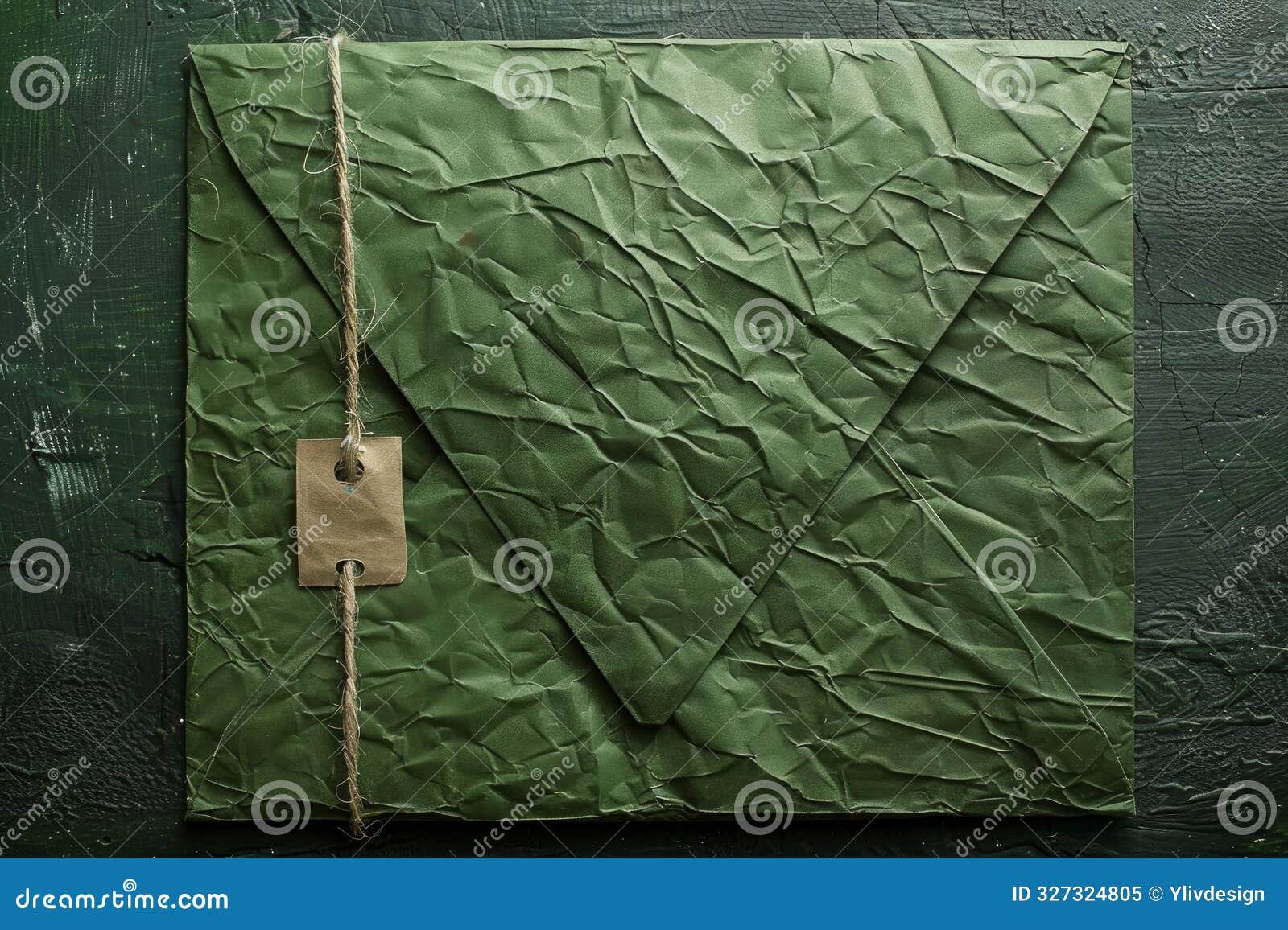 Crumpled Green Envelope with Tag on Dark Background Stock Image - Image ...