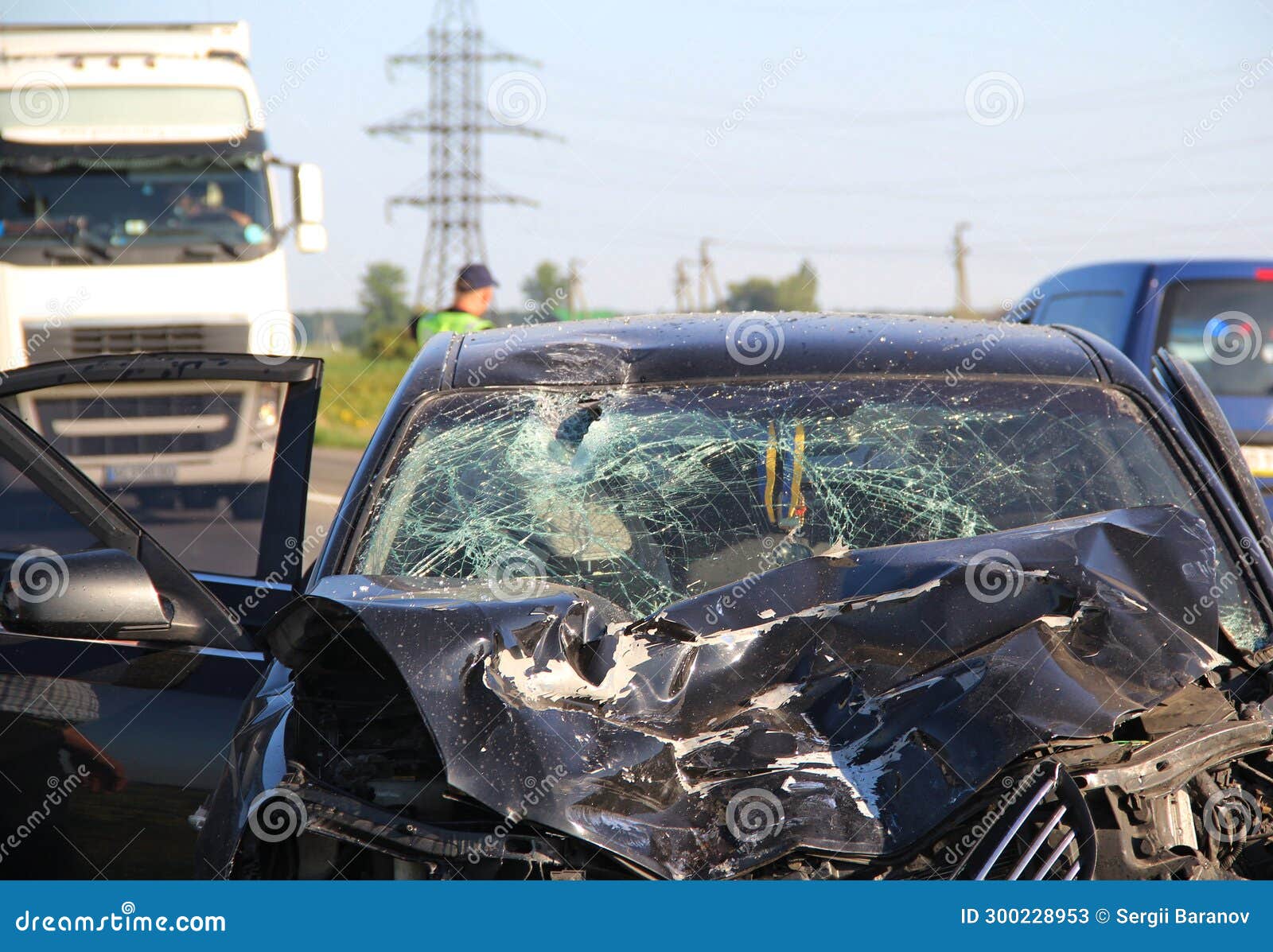 The Mangled Front Part of a Car after a Head-on Crash Accident with a ...