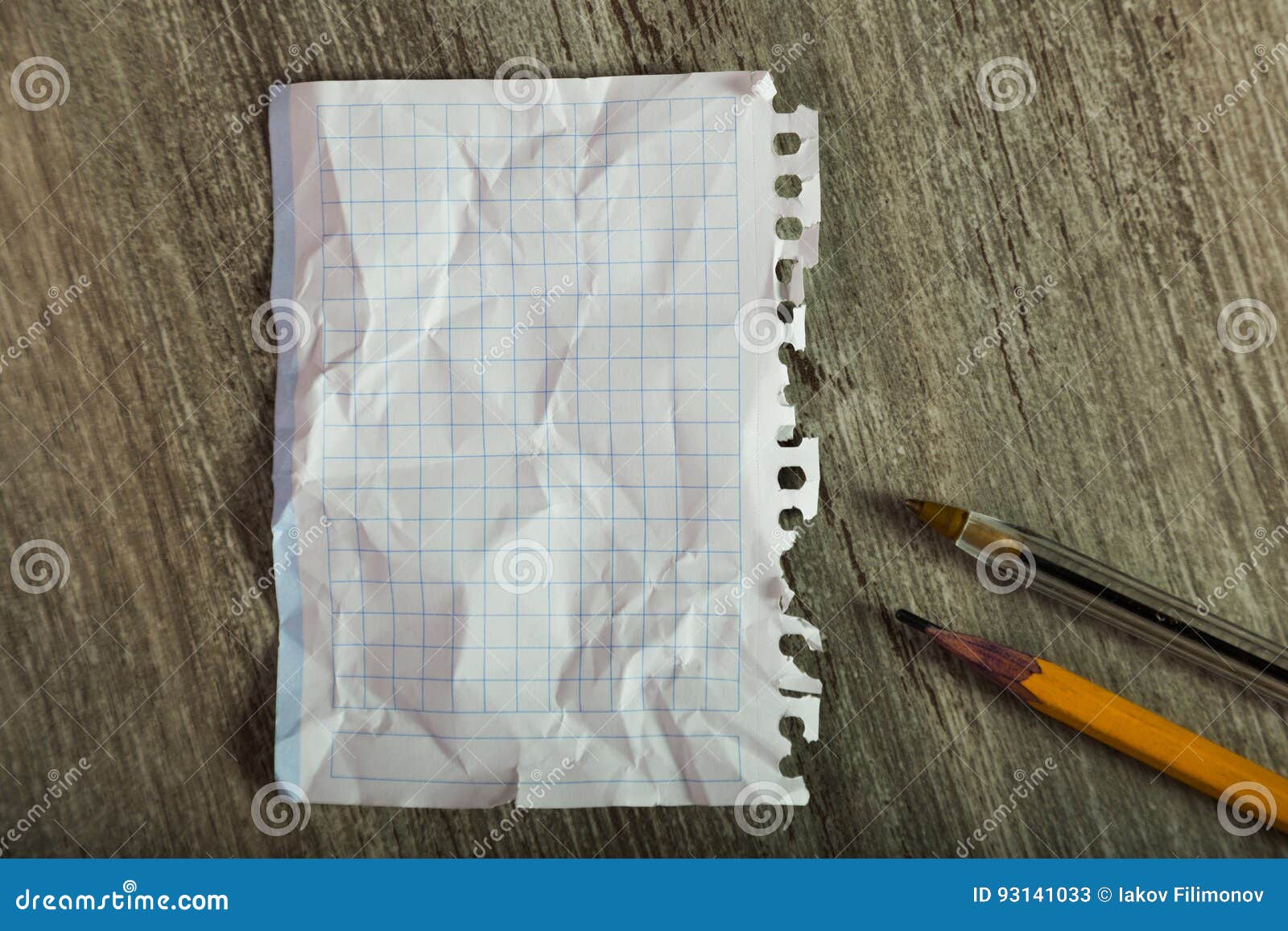 Crumpled Notebook Sheet and Pencil Stock Image - Image of used ...