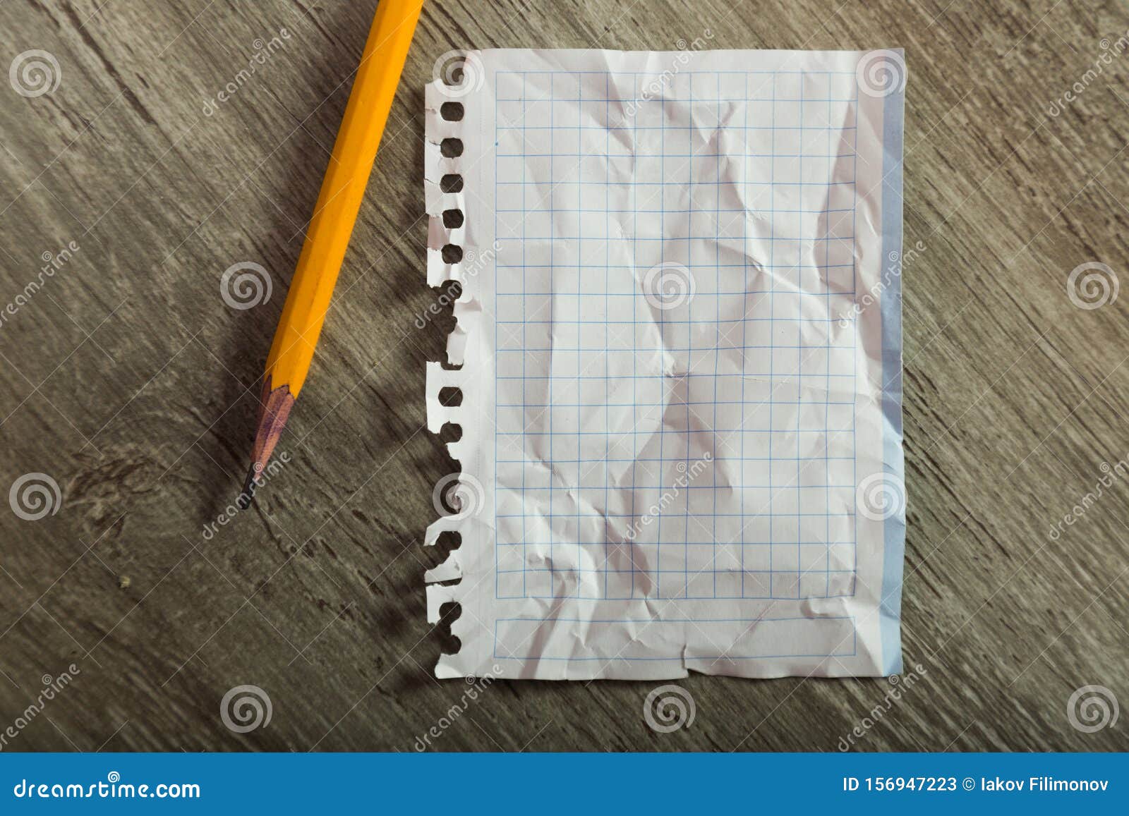 Crumpled Notebook Sheet and Pencil Stock Image - Image of emptiness ...