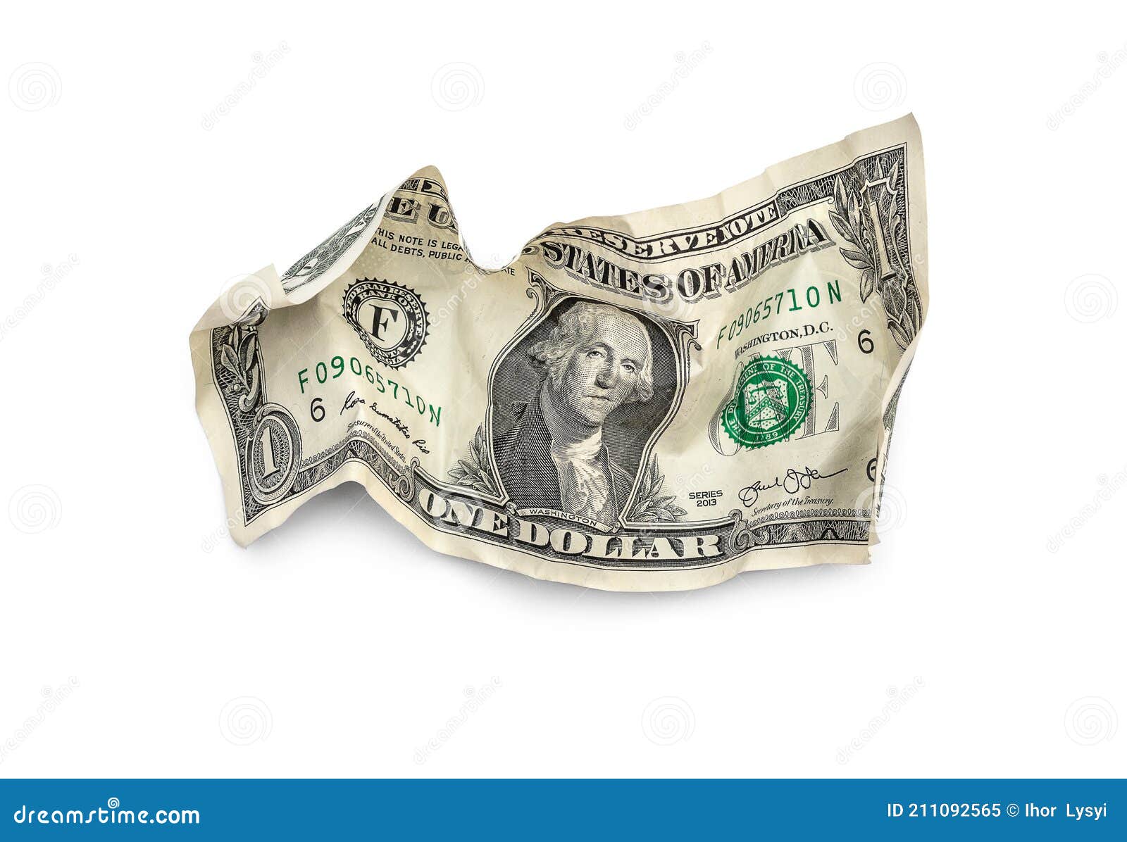 Crumpled One Dollar Bill on White Stock Image - Image of isolated ...