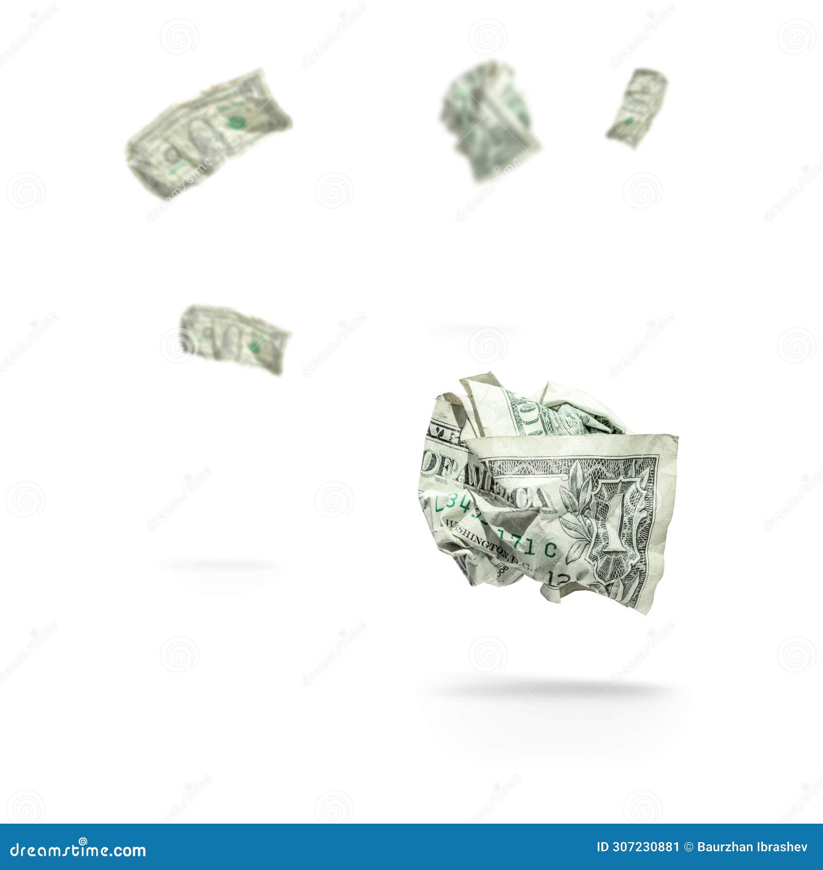 Crumpled One Dollar Bills. the Flying Dollar Notes Stock Illustration ...