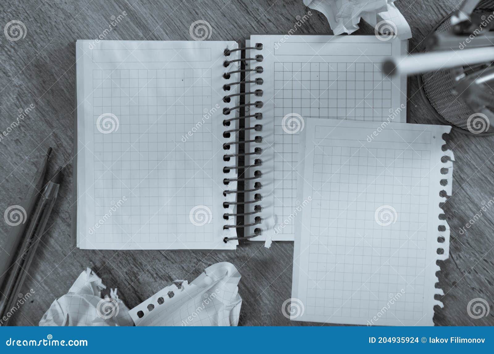 Crumpled Pages and Notebook Stock Photo - Image of listing, object ...