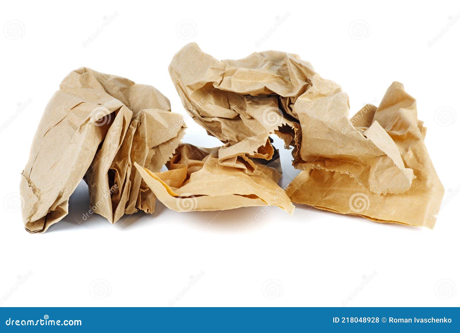 Crumpled Paper Bags on White Background Stock Photo - Image of recycle ...