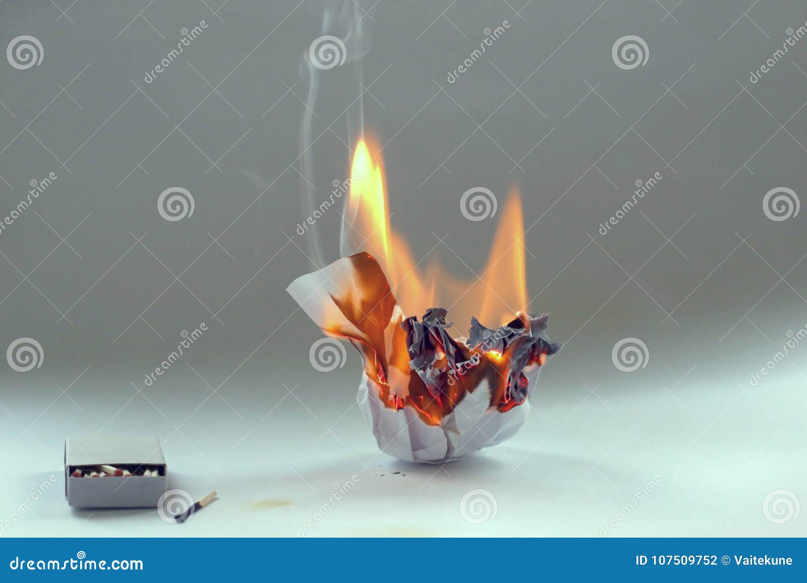 Crumpled Paper Burning in Fire and Matchbox. Stock Photo - Image of ...