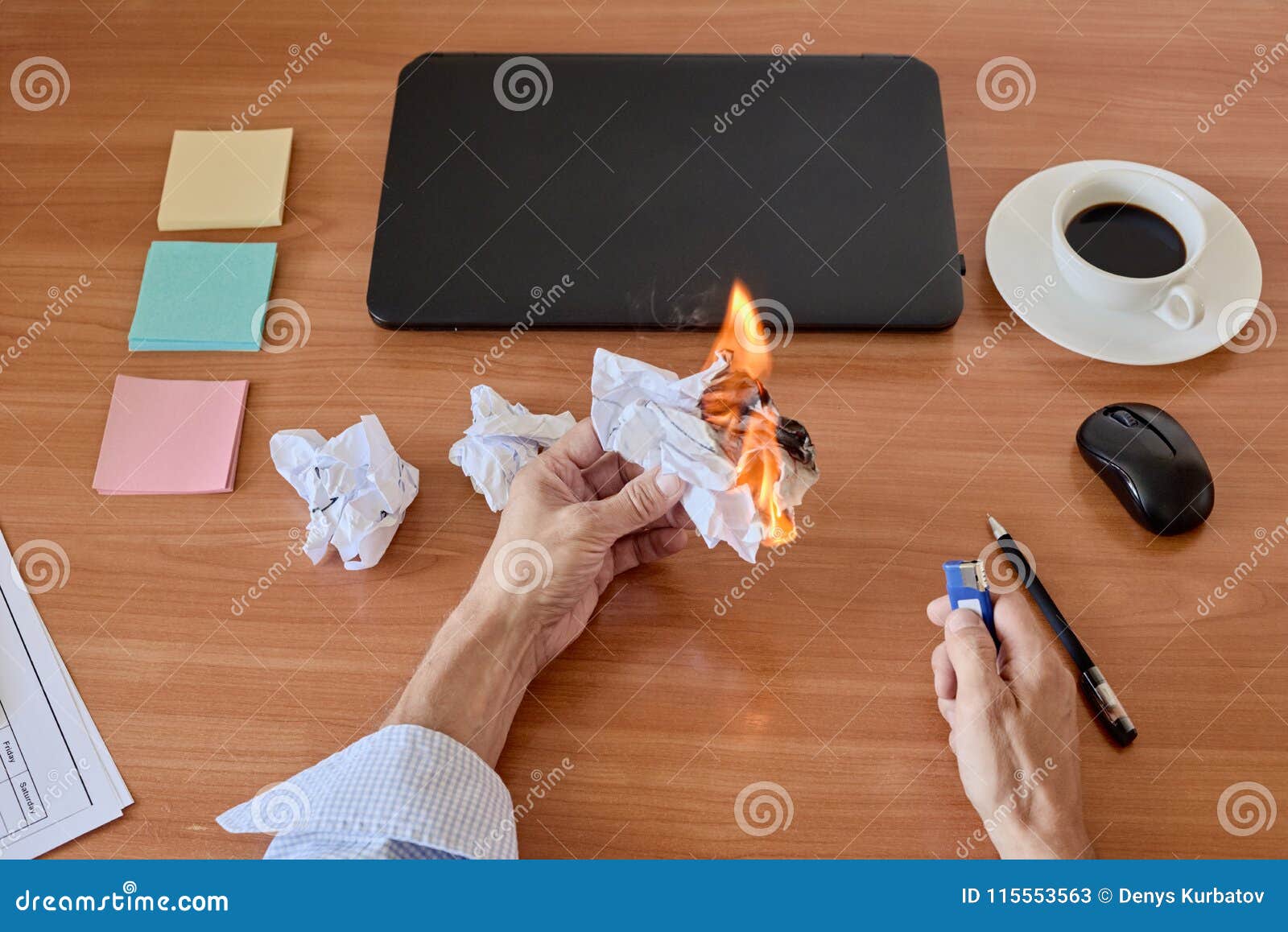 Crumpled paper burning stock image. Image of laptop - 115553563