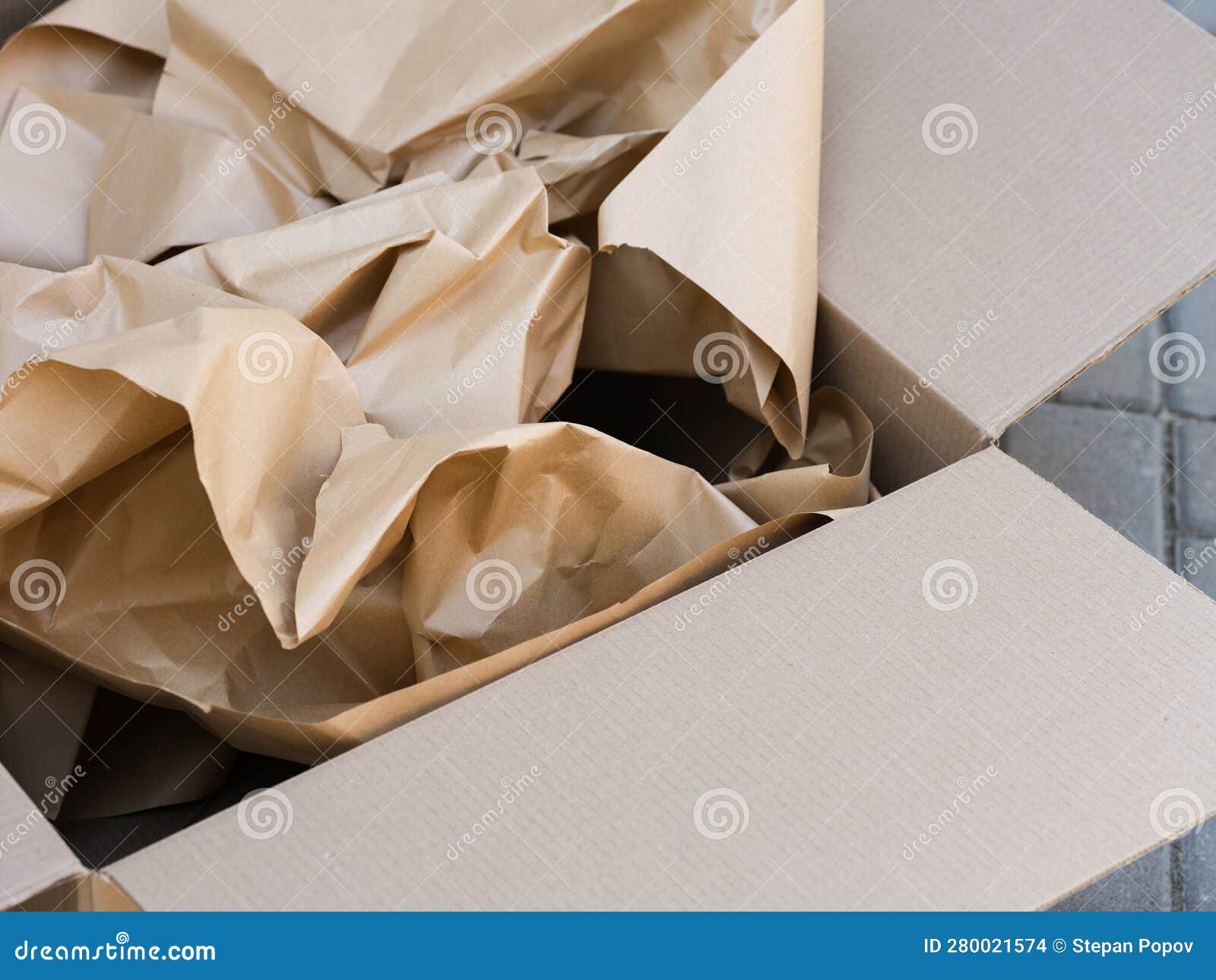 Crumpled Paper in a Cardboard Box Stock Photo - Image of delivery ...