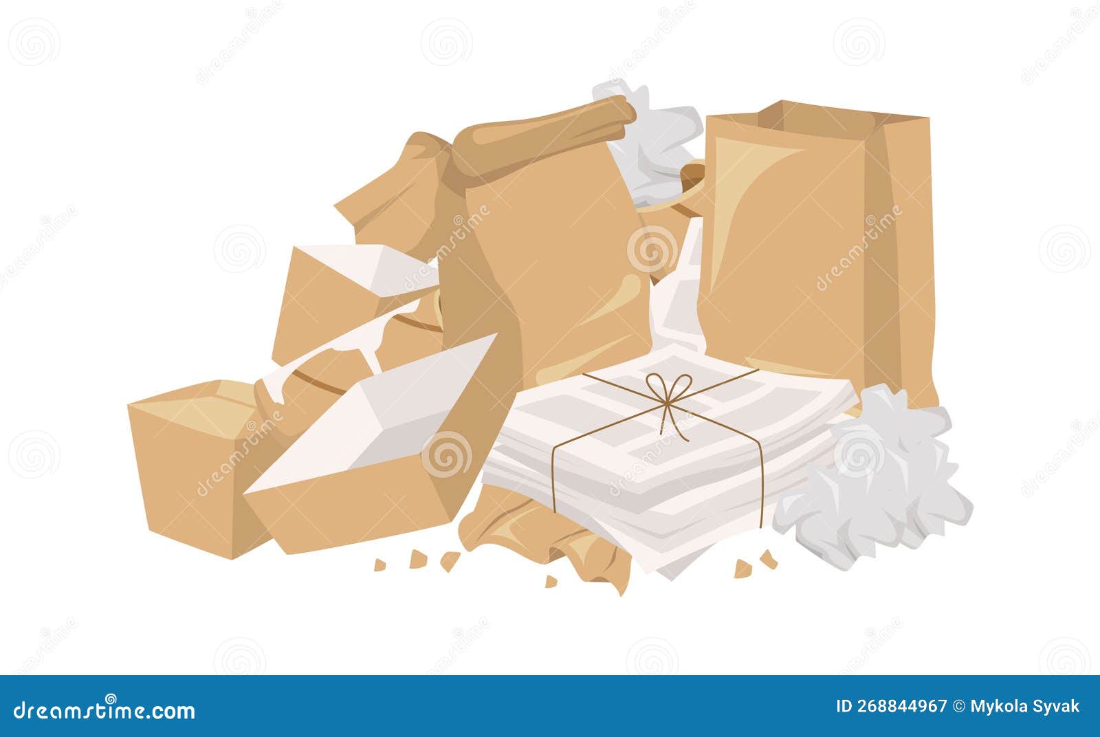 Crumpled Paper Cardboard Garbage Flat Icon Waste Sorting and ...