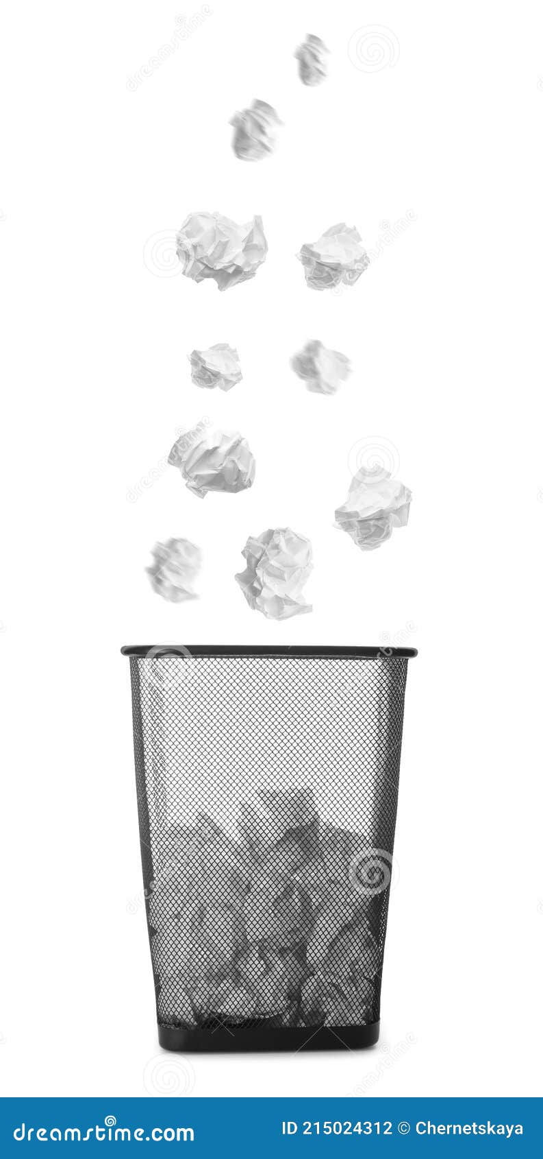 Crumpled Paper Falling into Trash Bin on White Background Stock Photo ...