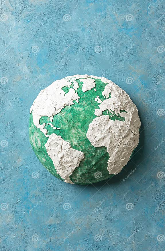 Crumpled Paper Globe Model on Blue Background Stock Illustration ...