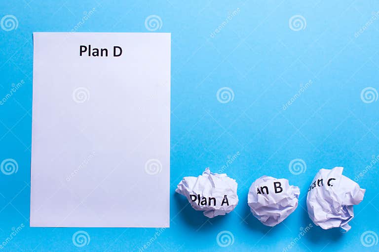 Crumpled Paper Plan a B C and Clean Sheet Plan D Stock Photo - Image of ...
