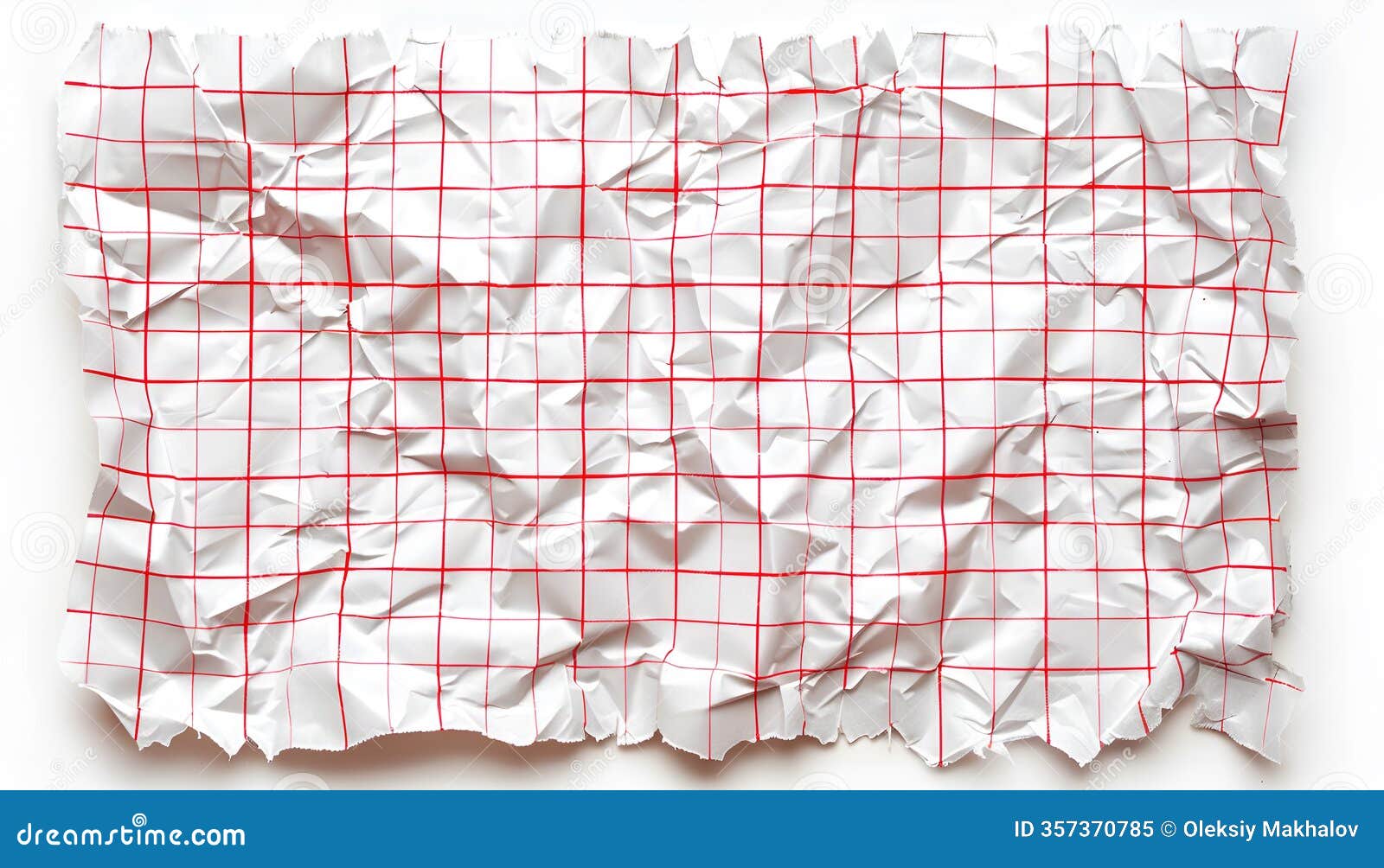 Crumpled Paper with Red Grid Lines and Border Isolated on White ...