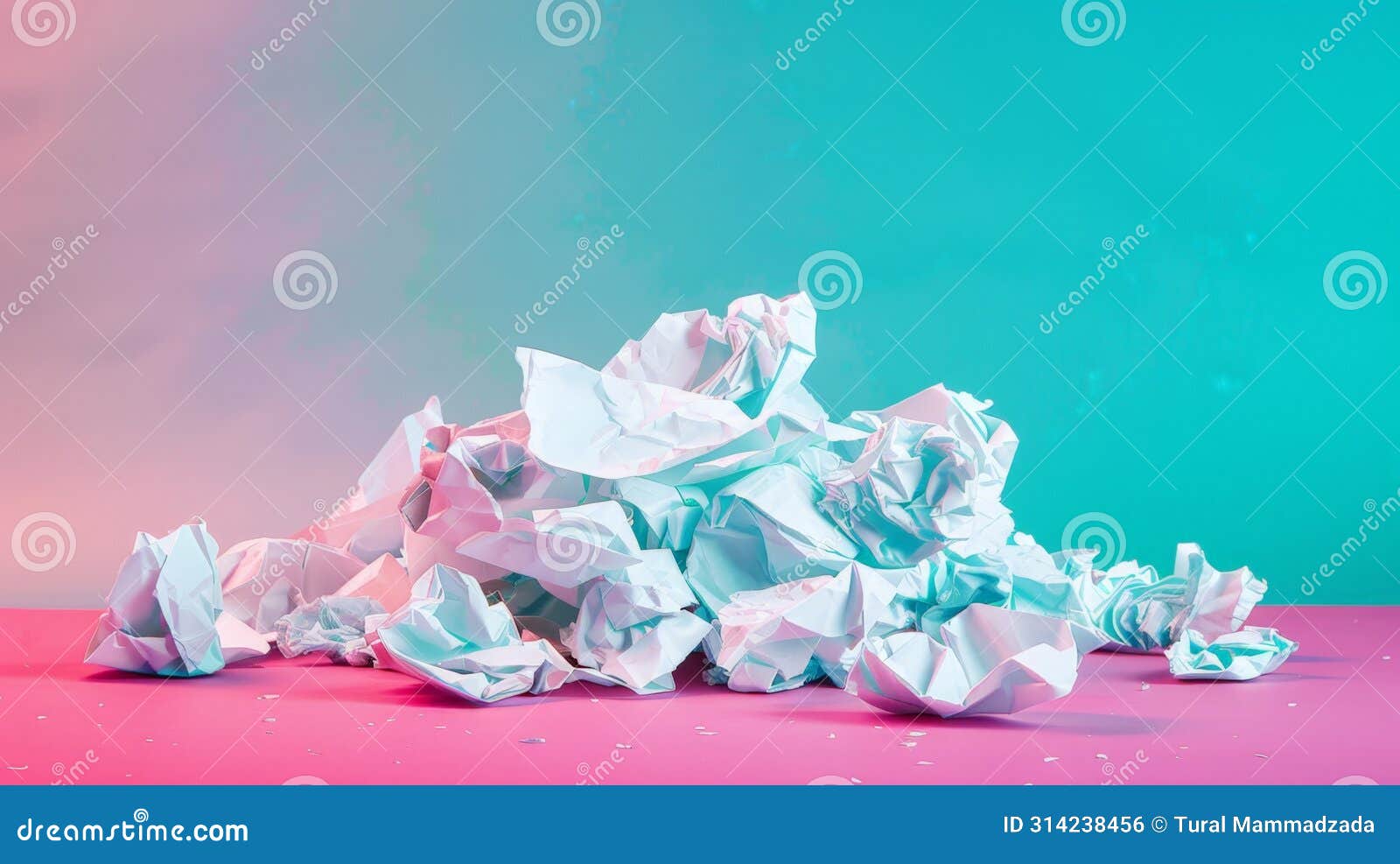 Crumpled Paper Stack on Pink Background Stock Photo - Image of office ...