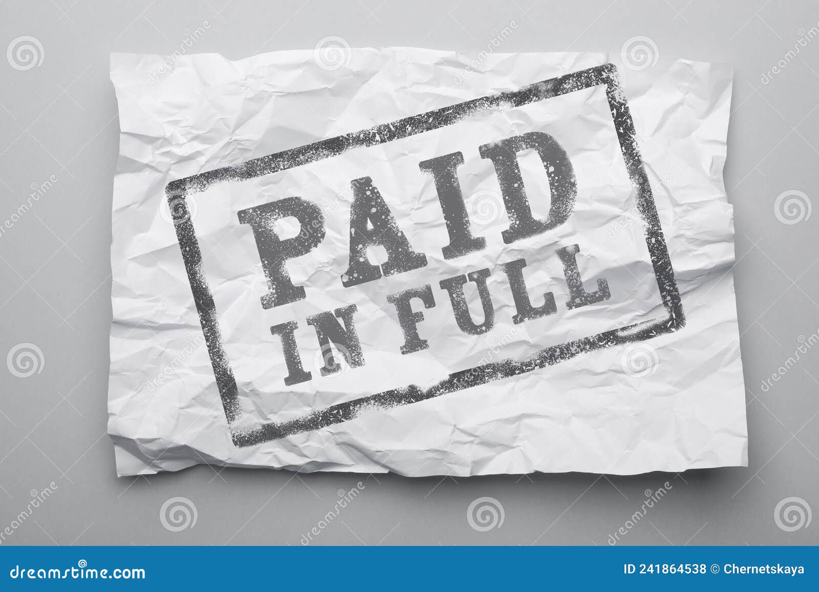 Crumpled Paper with Stamp PAID in FULL on Grey Background, Top View ...