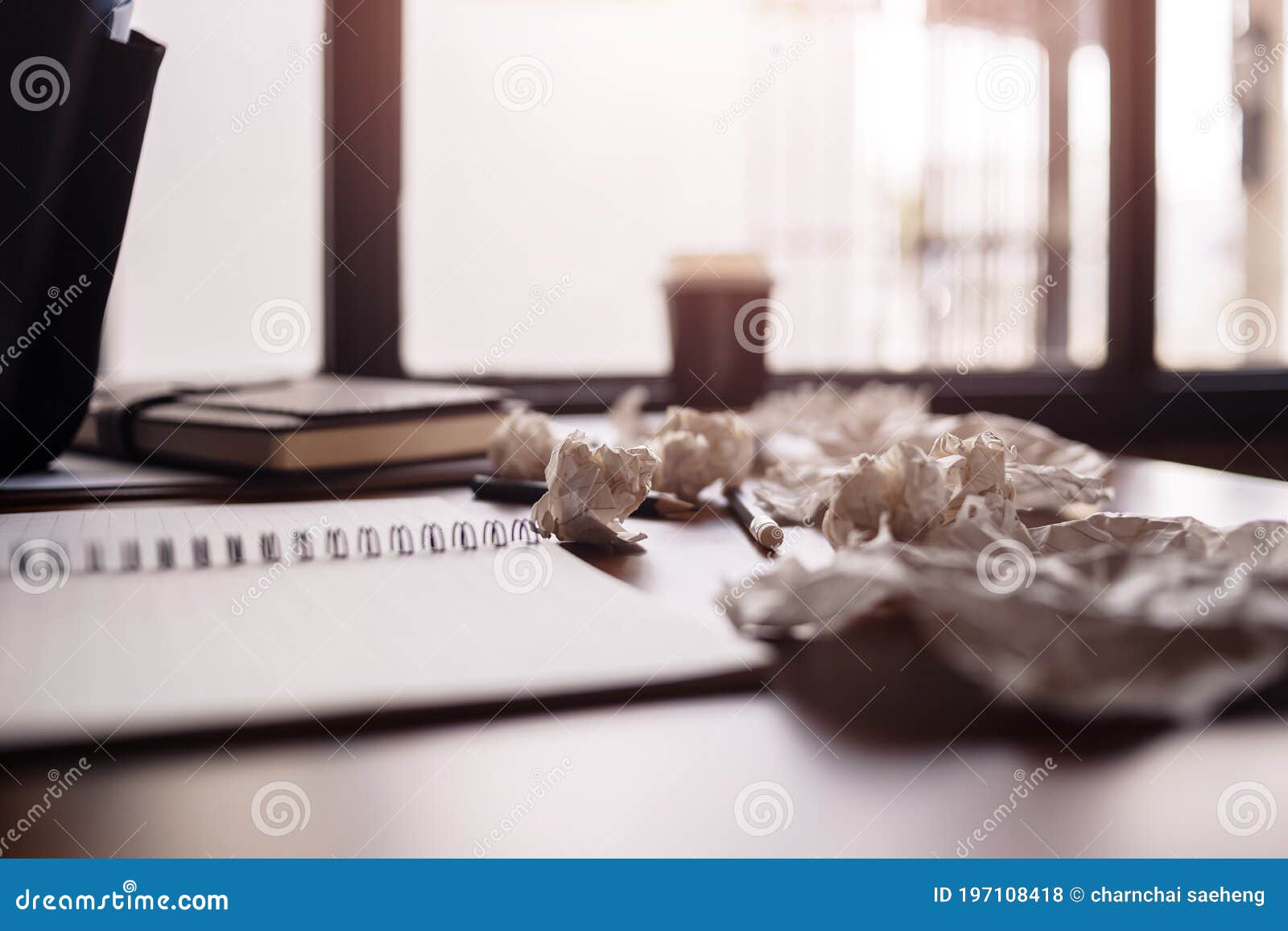 Crumpled Paper on Table. Concept of No Idea Stock Photo - Image of ...