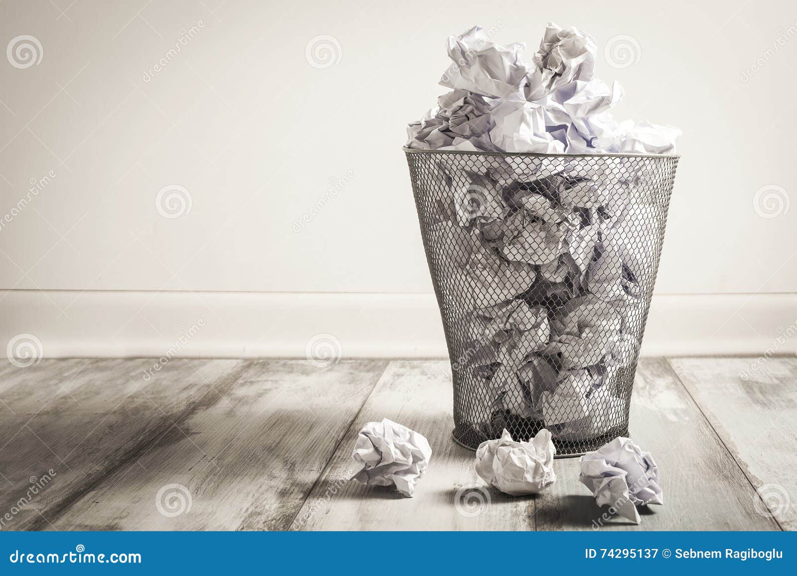 Crumpled Paper in the Trash Can Stock Image - Image of office ...
