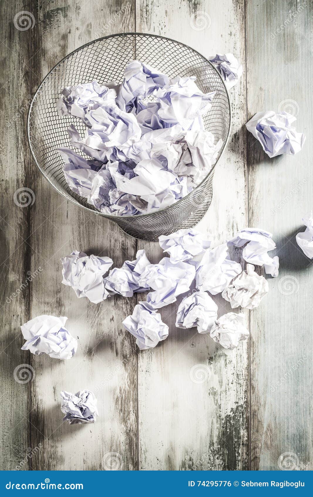 Crumpled Paper in the Trash Can Stock Photo - Image of wrinkled, wooden ...