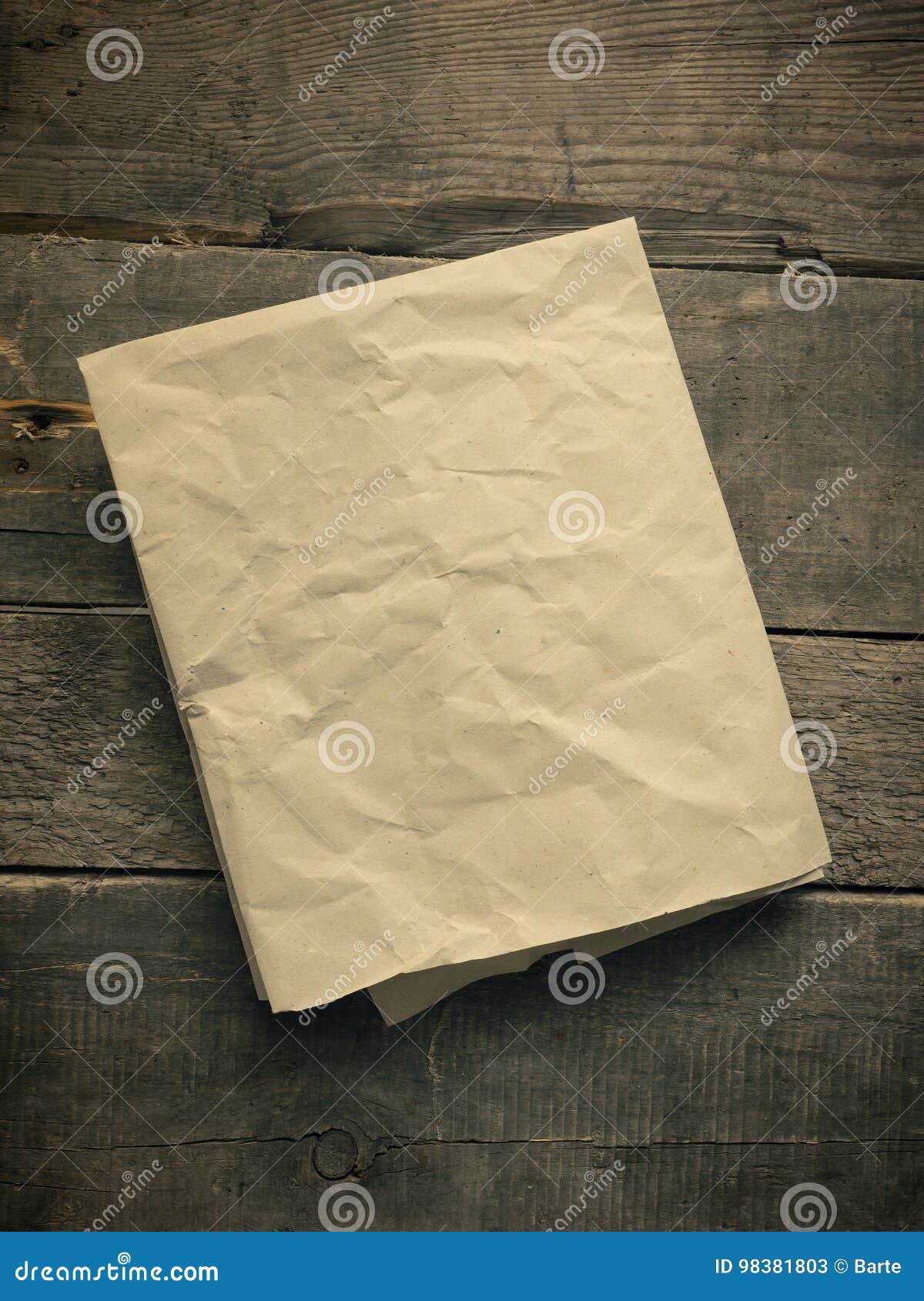 Crumpled paper on wood stock image. Image of abstract - 98381803