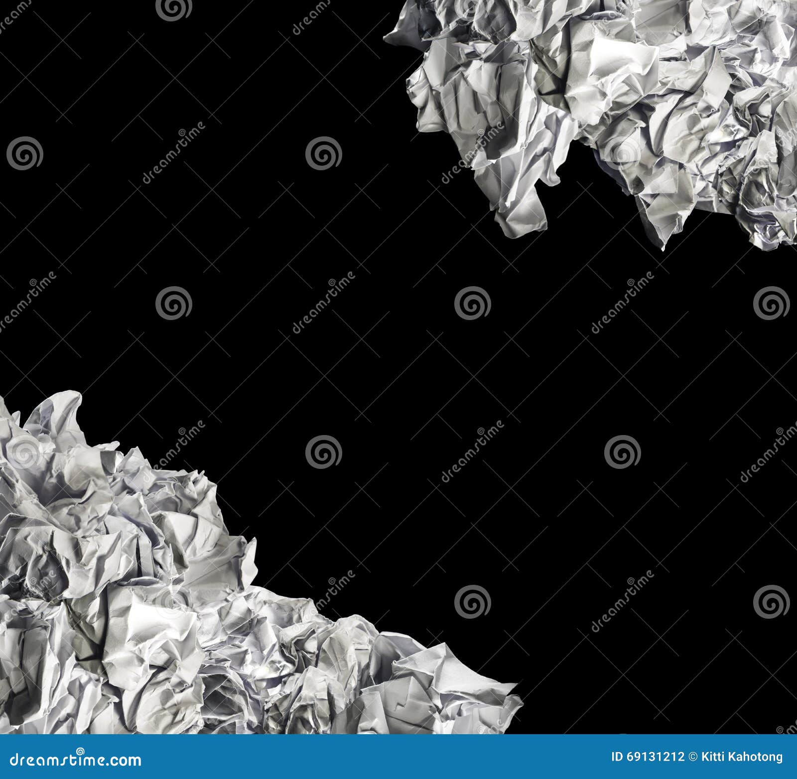 Crumpled Pieces of Paper Isolated on Black Background Stock Photo ...