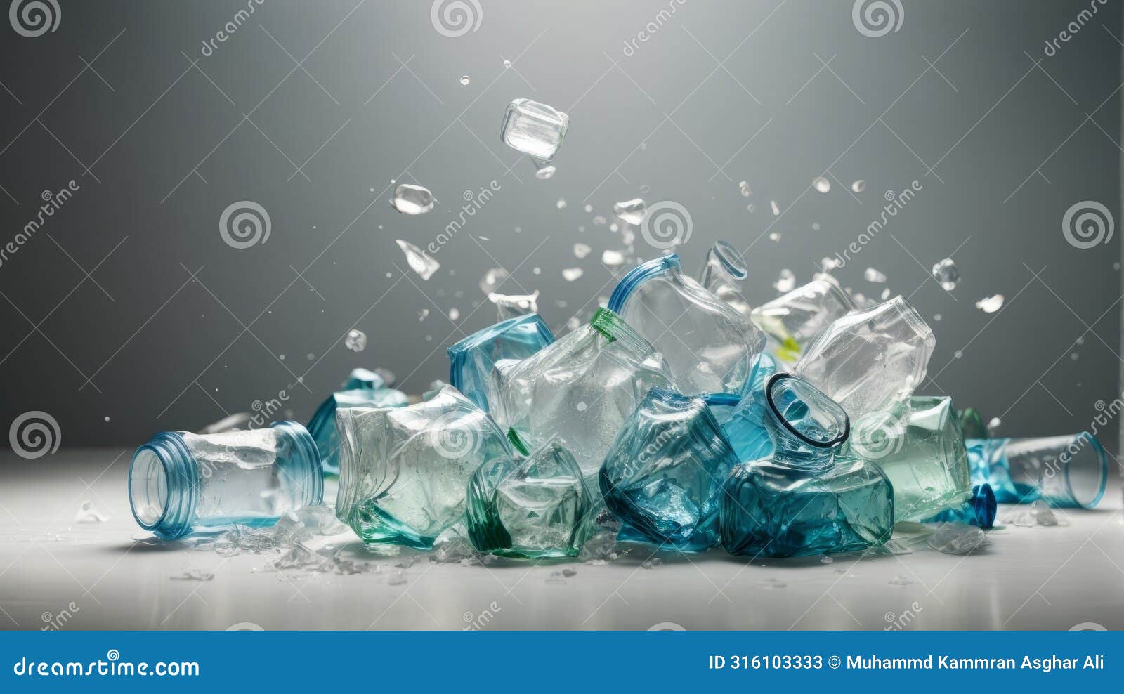 Crumpled Plastic Bottles Falling on a White Background. Stock ...