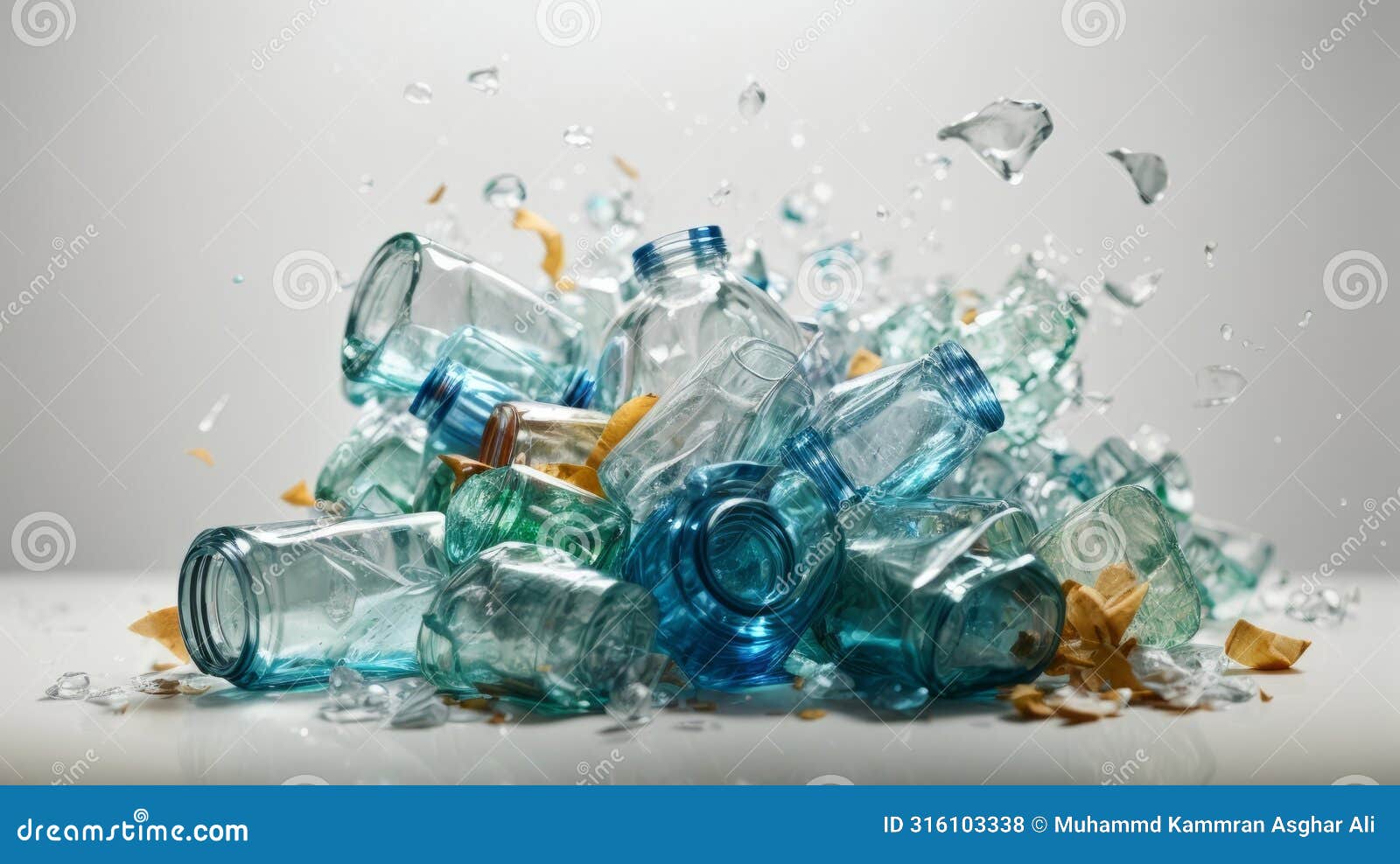 Crumpled Plastic Bottles Falling on a White Background Stock ...
