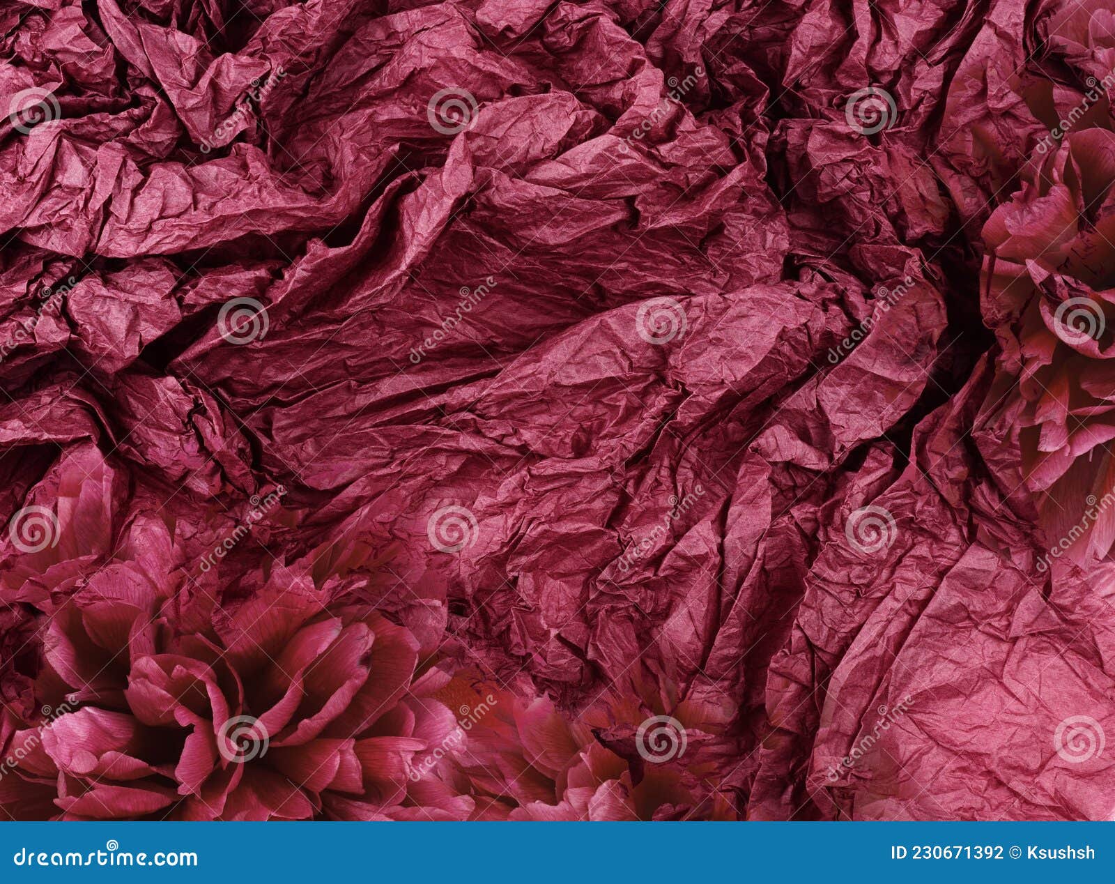Crumpled Red Tissue Paper and Peony Flowers Stock Photo - Image of ...