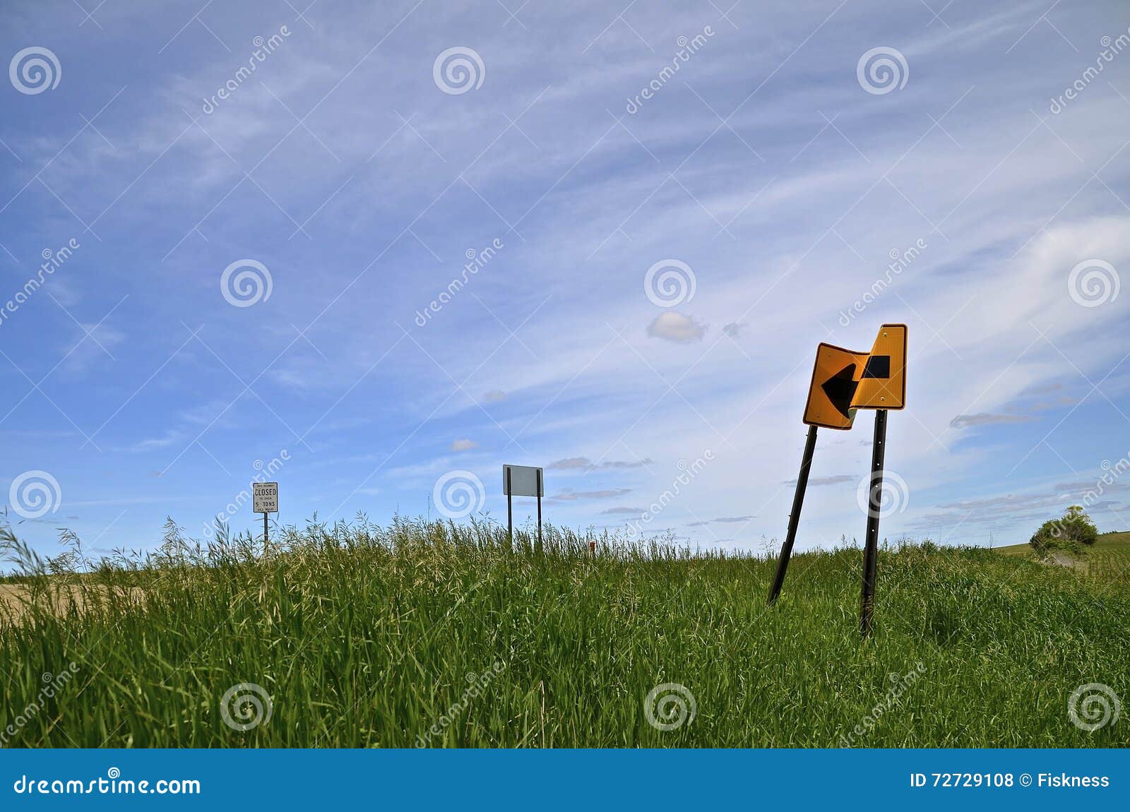 Crumpled road sign stock photo. Image of rural, ditch - 72729108