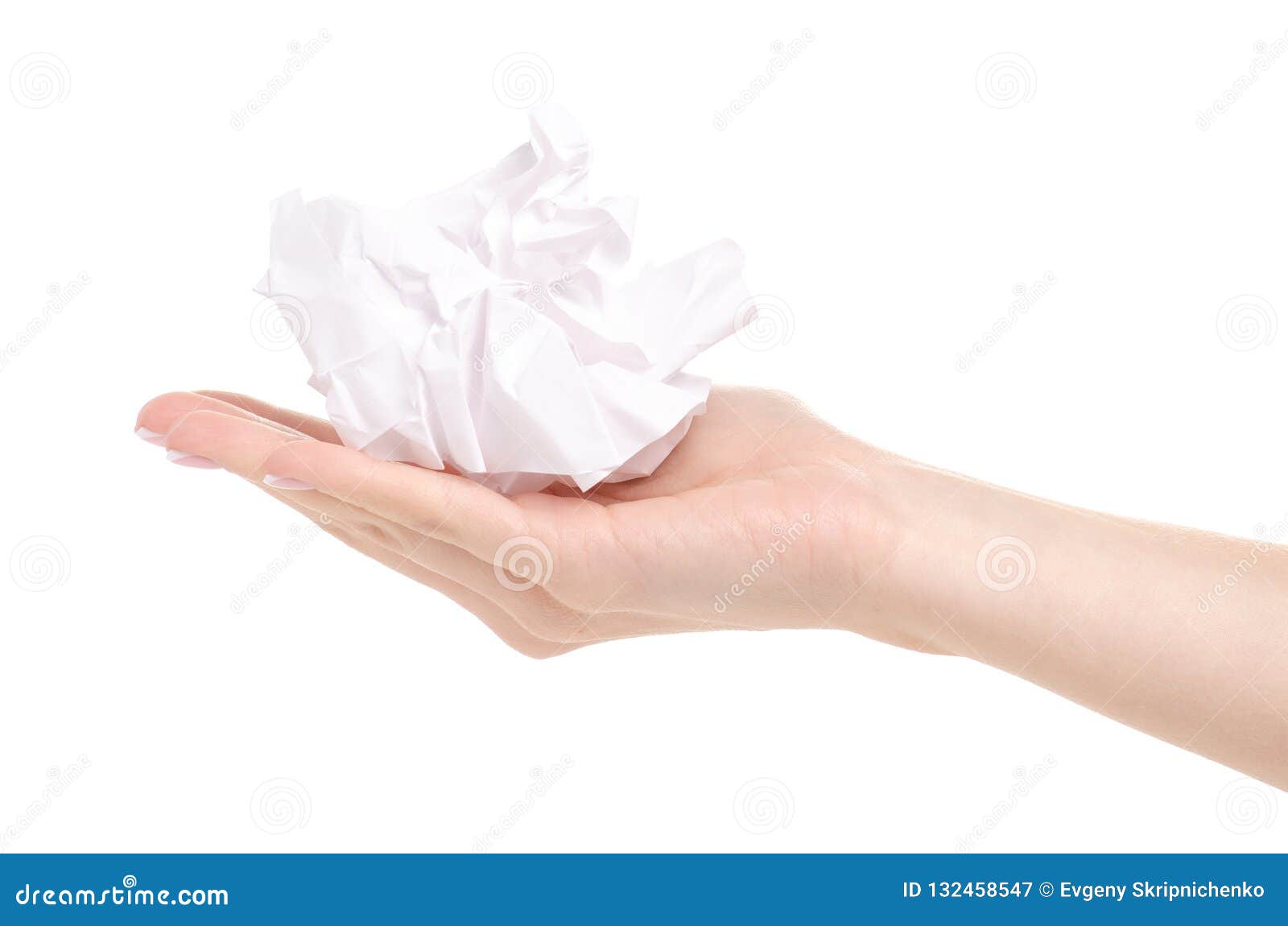 Crumpled sheet in hand stock image. Image of gesture - 132458547