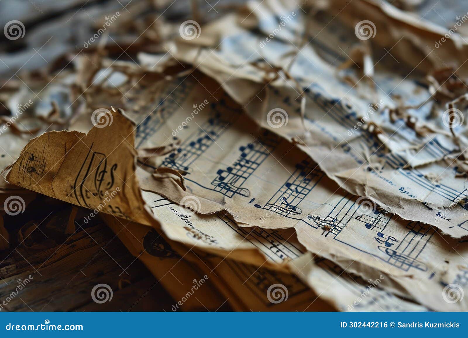 Crumpled Sheet Music on Crumpled Vintage Paper. Generative AI Stock ...