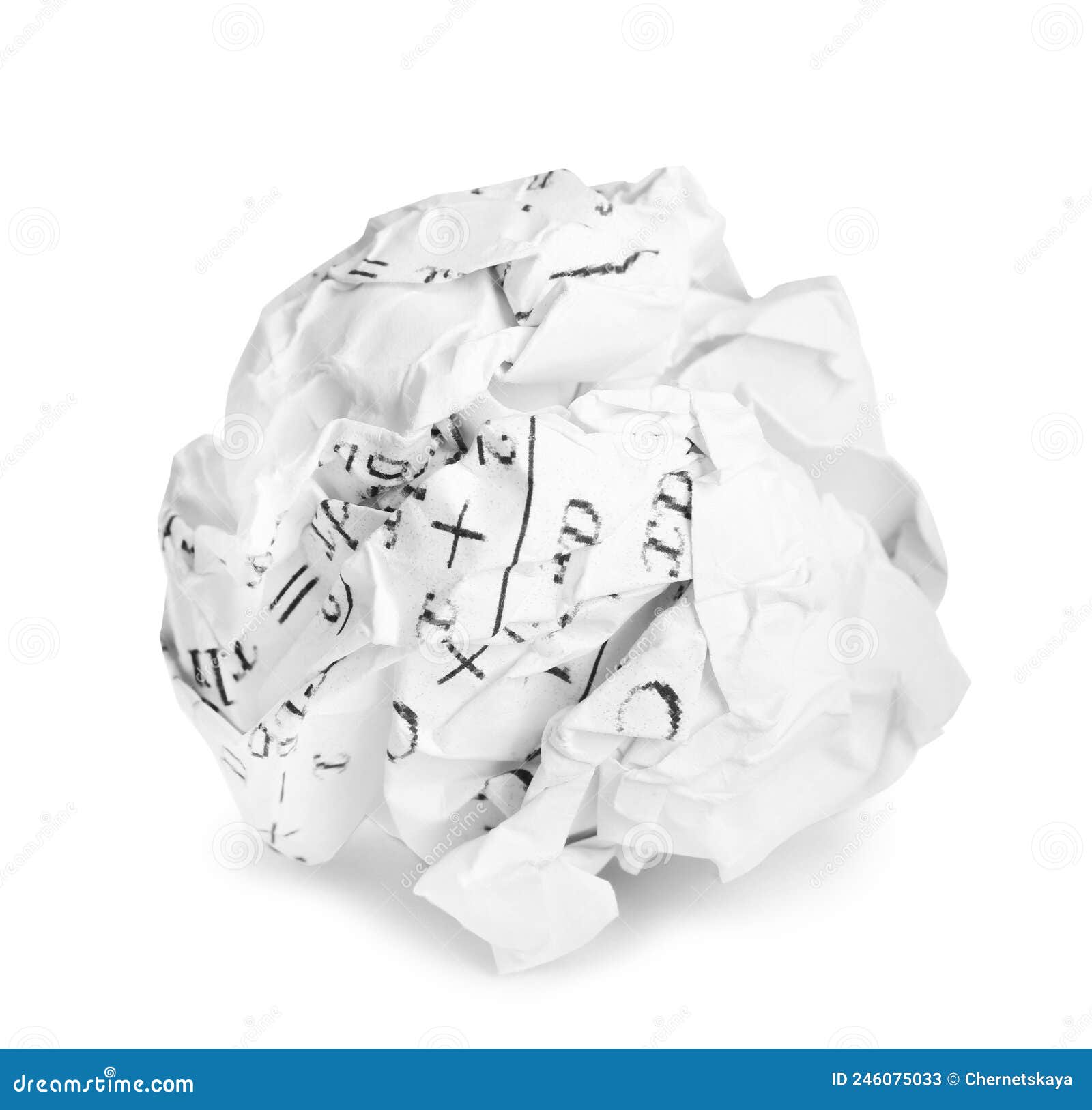 Crumpled Sheet of Paper with Math Equations Isolated on White Stock ...