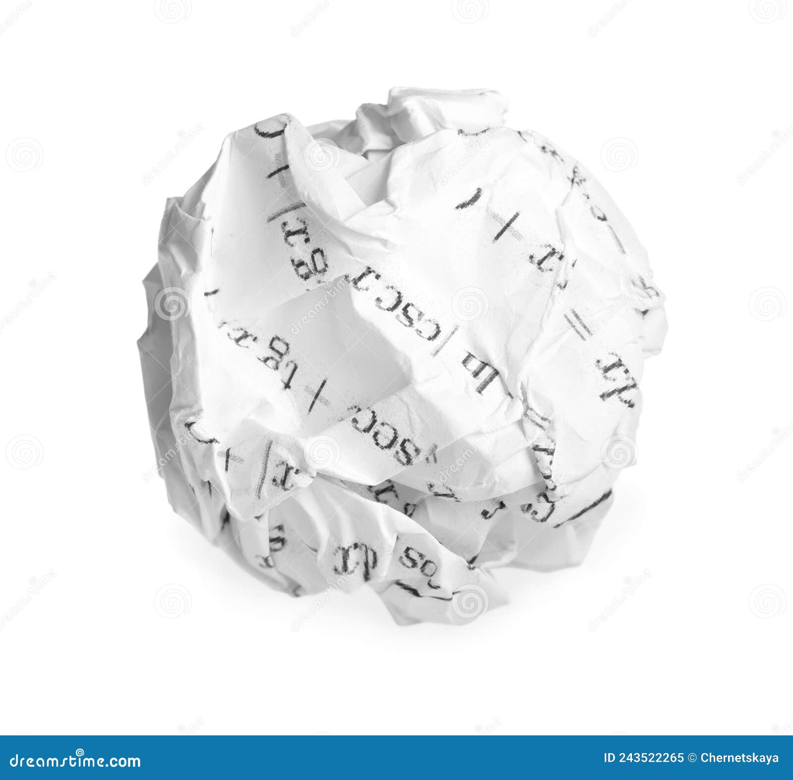 Crumpled Sheet of Paper with Math Equations Isolated on White Stock ...