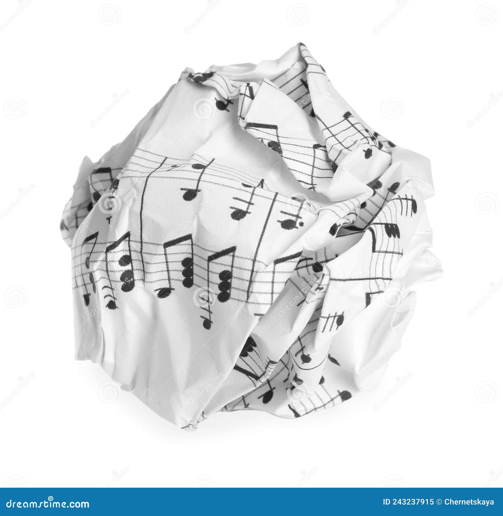 Crumpled Sheet of Paper with Musical Notes on White Stock Image - Image ...