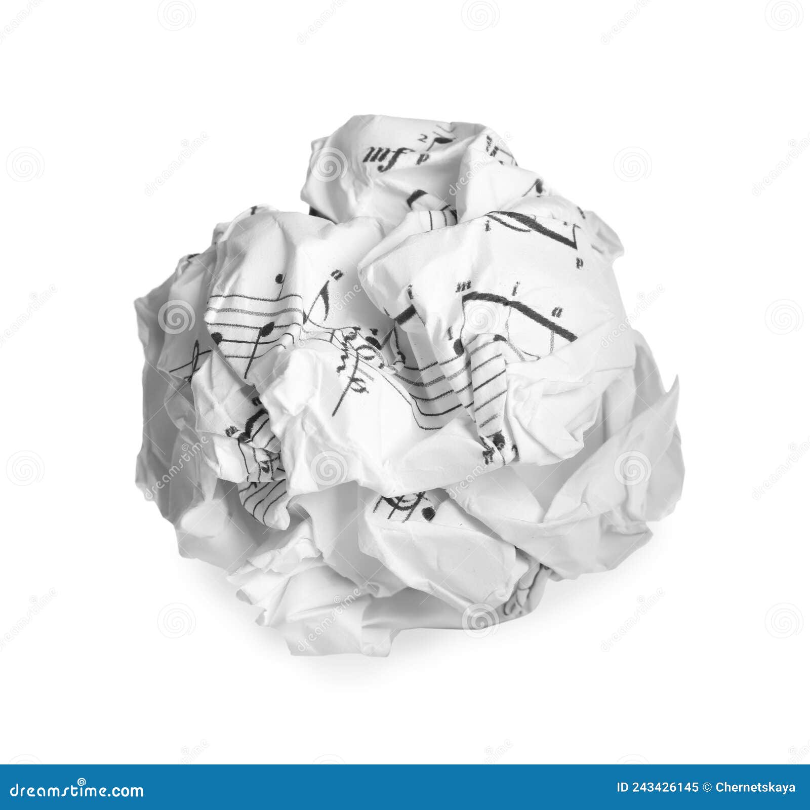 Crumpled Sheet of Paper with Musical Notes Isolated Stock Image - Image ...