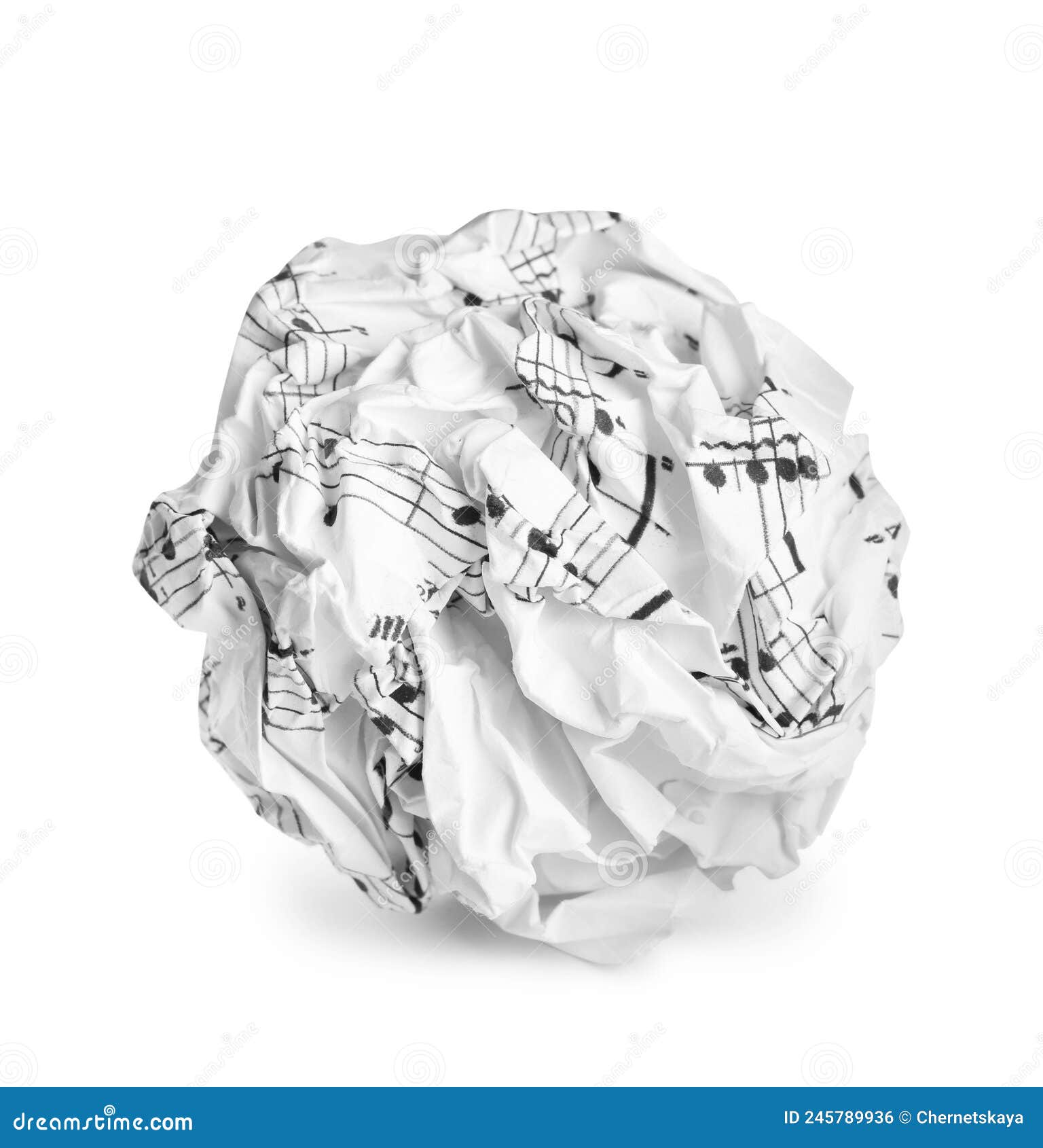 Crumpled Sheet of Paper with Musical Notes Isolated on White Stock ...