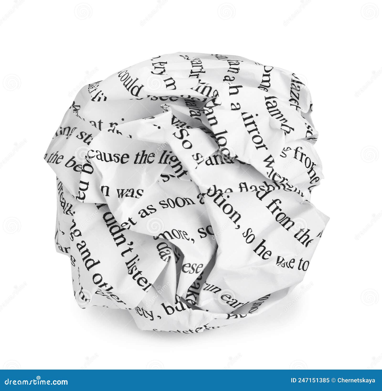 Crumpled Sheet of Paper with Printed Text Isolated on White Stock ...