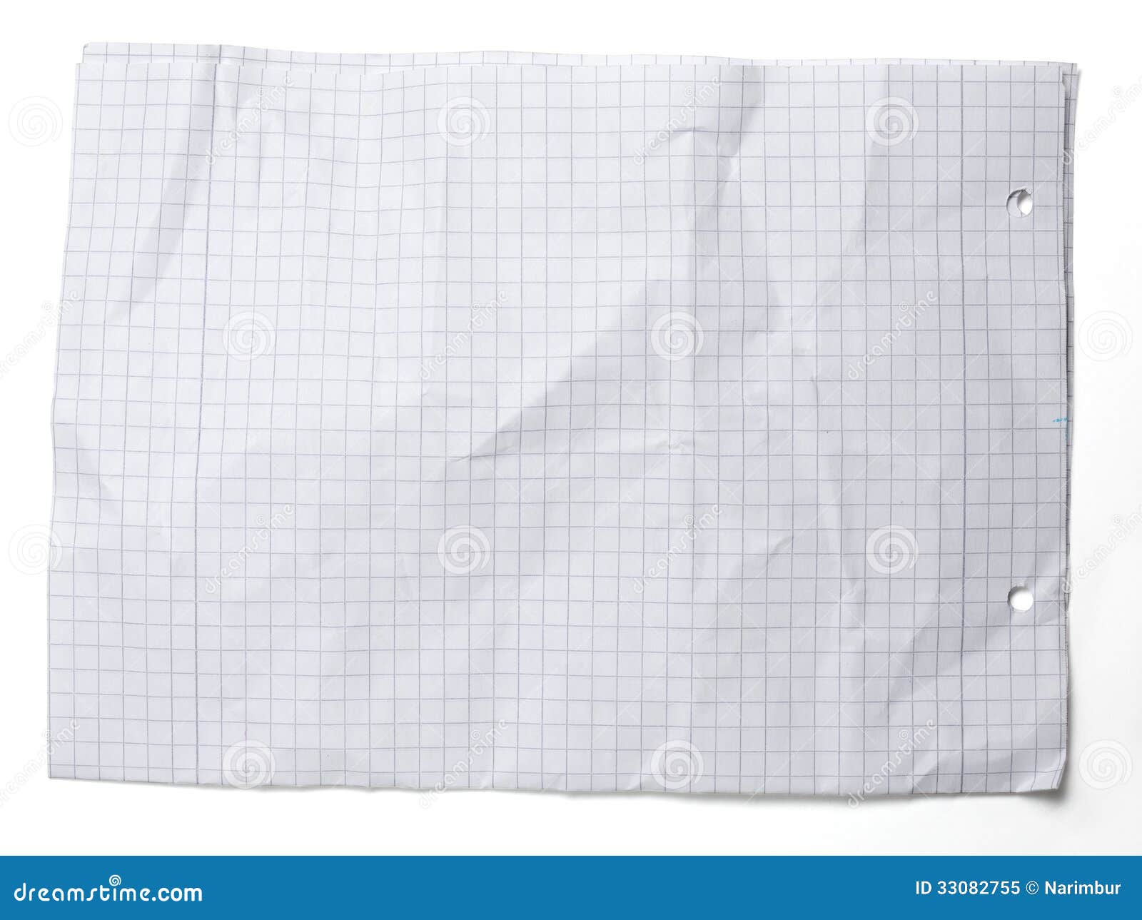 Crumpled Squared Sheet of Paper on White Stock Image - Image of check ...