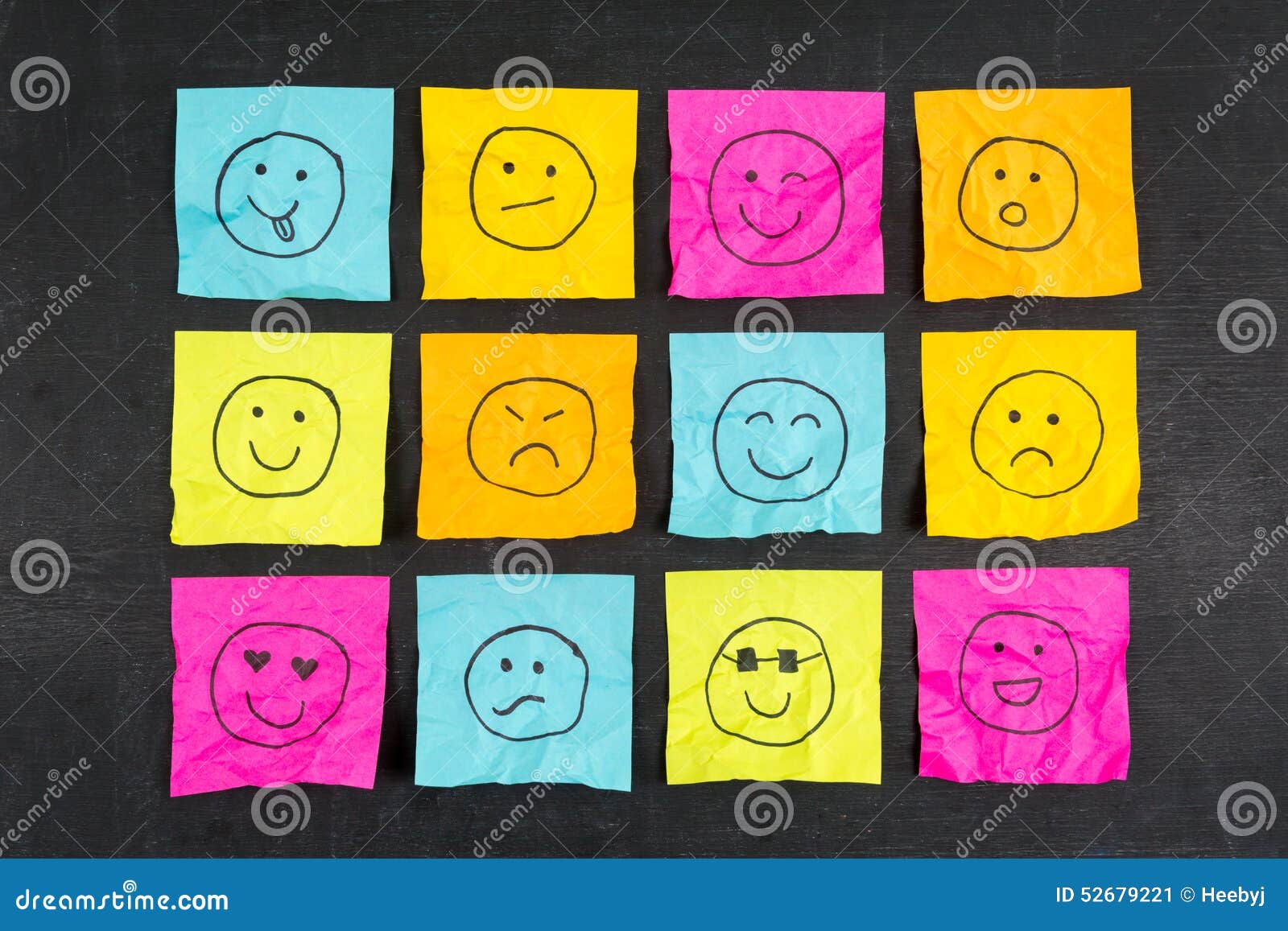 Crumpled Sticky Note Emoticons Stock Image - Image of notes, orange ...