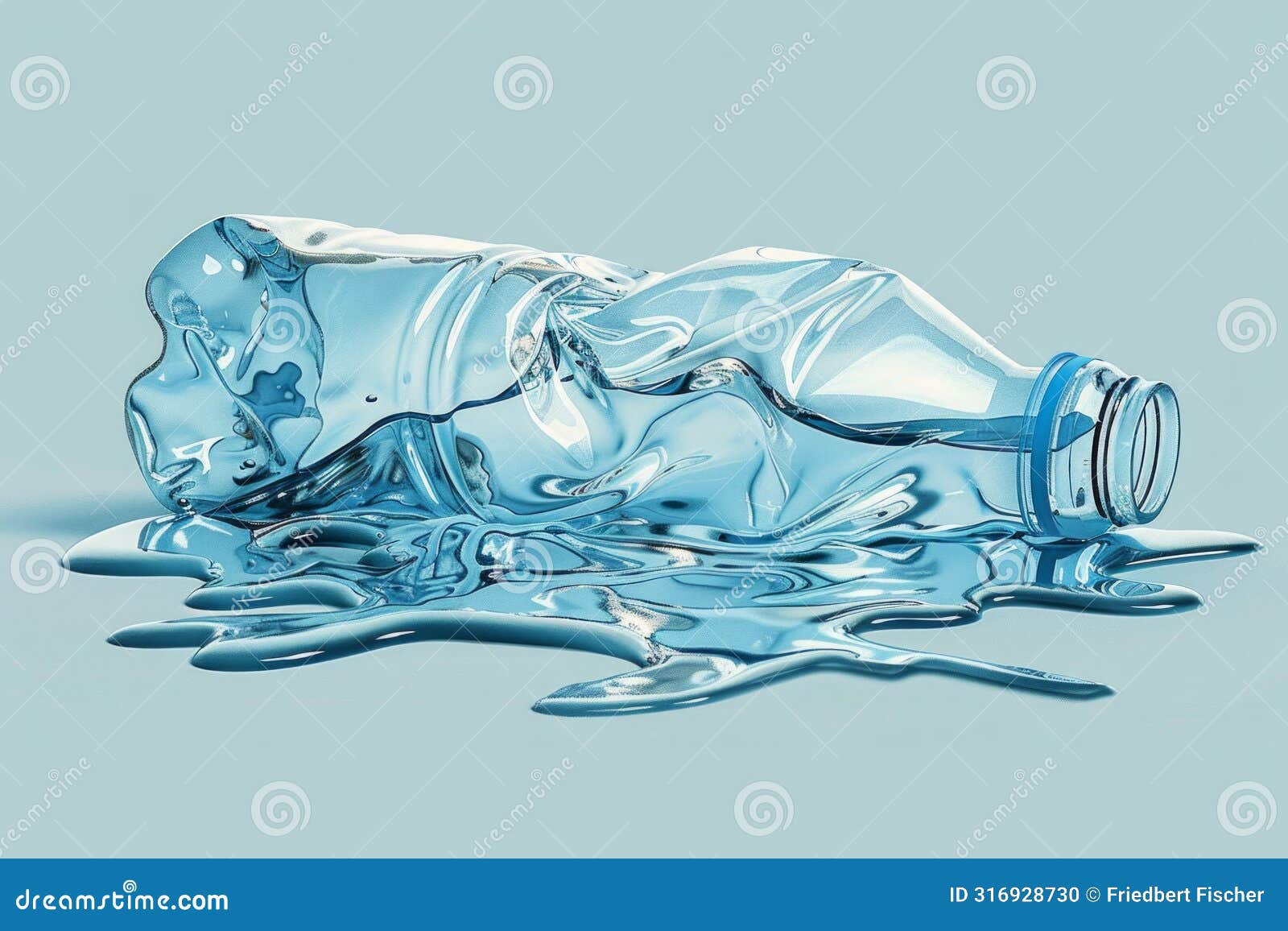 Crumpled Transparent Plastic Water Bottle Melted into Liquid Puddle on ...