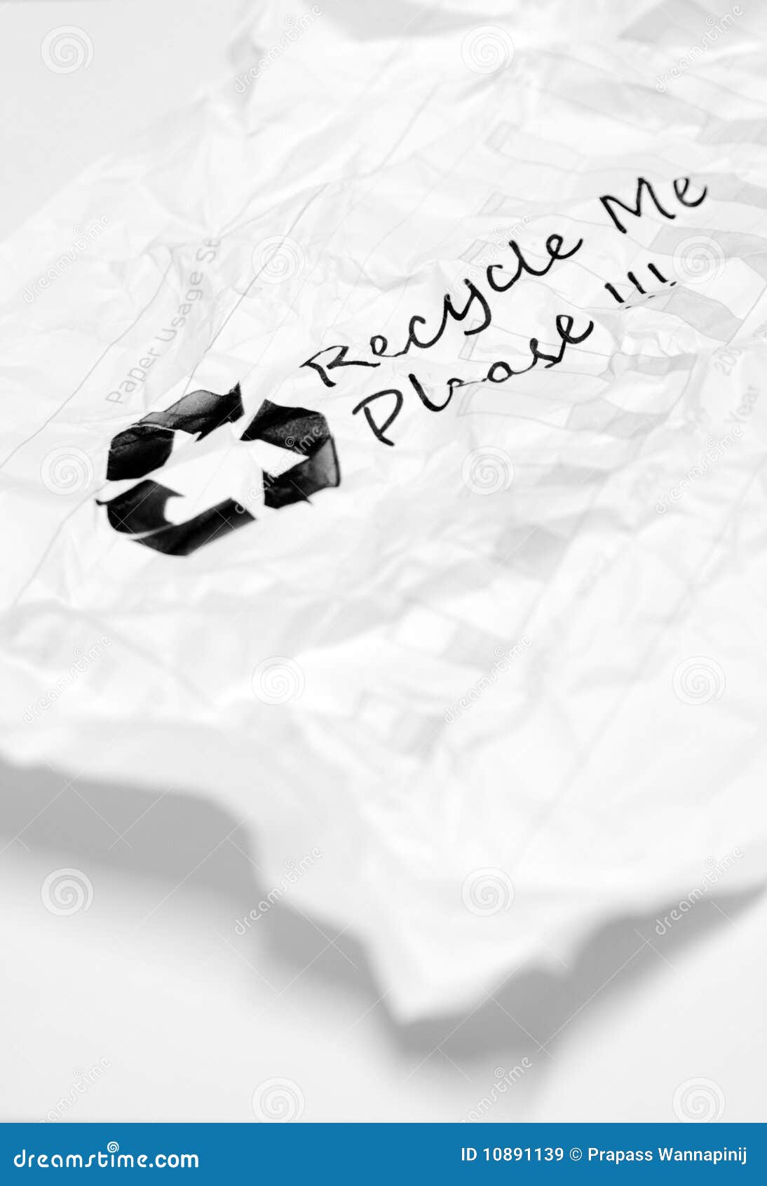 Crumpled Used Paper with Recycle Sign Stock Image - Image of white ...