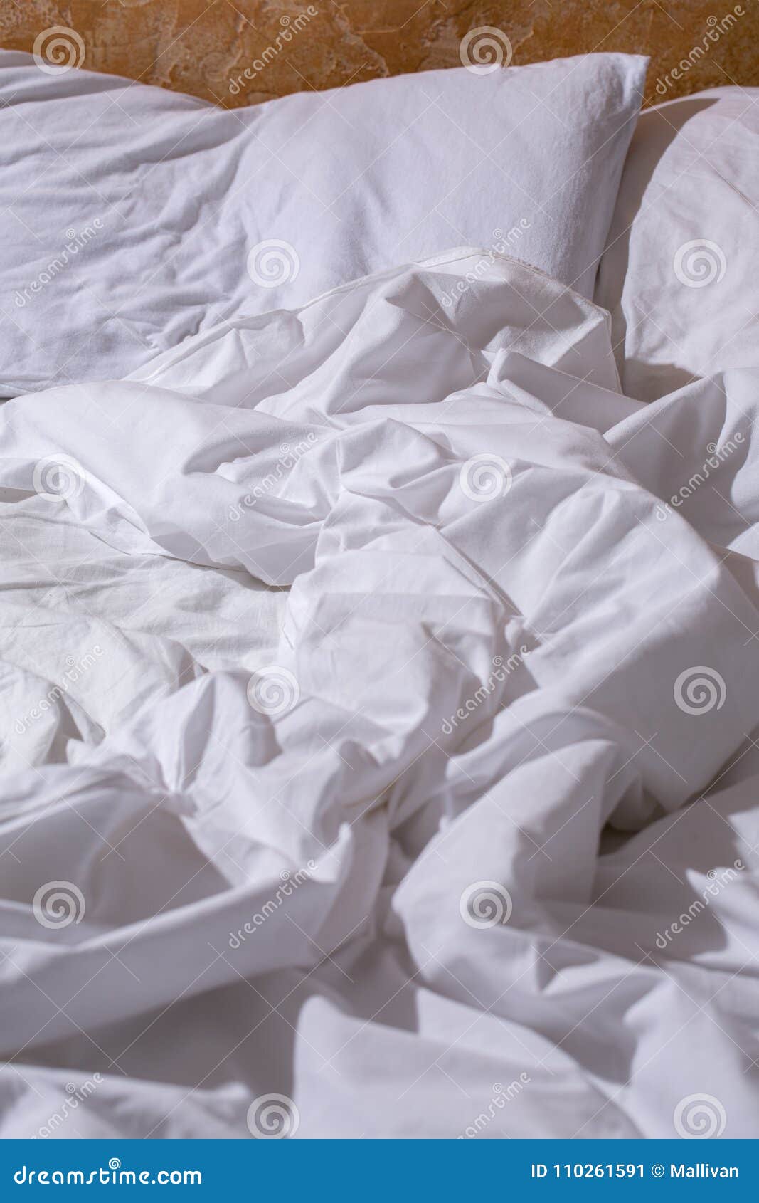 A crumpled white bed stock image. Image of morning, relax - 110261591