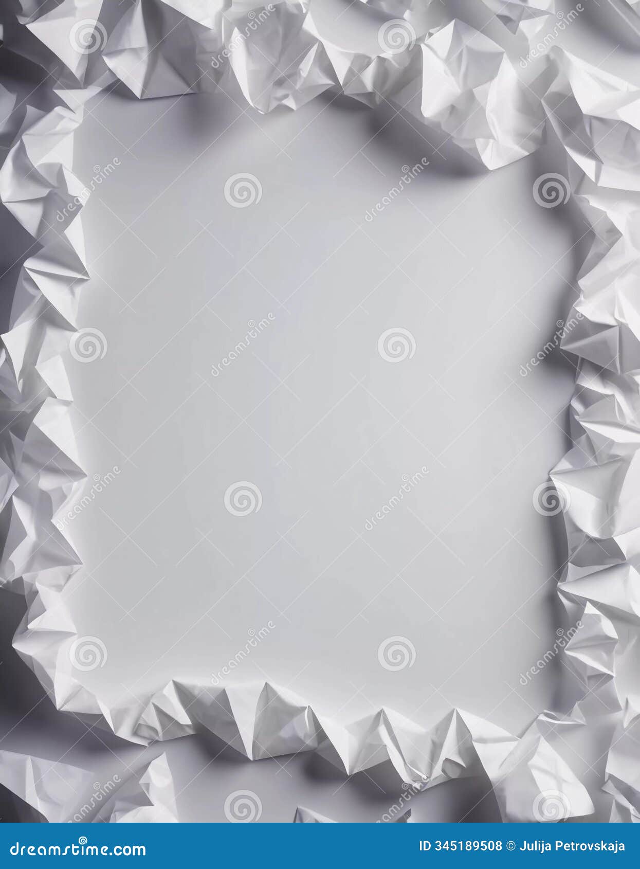 Crumpled White Paper Forms a Textured Border Around a Blank Space ...