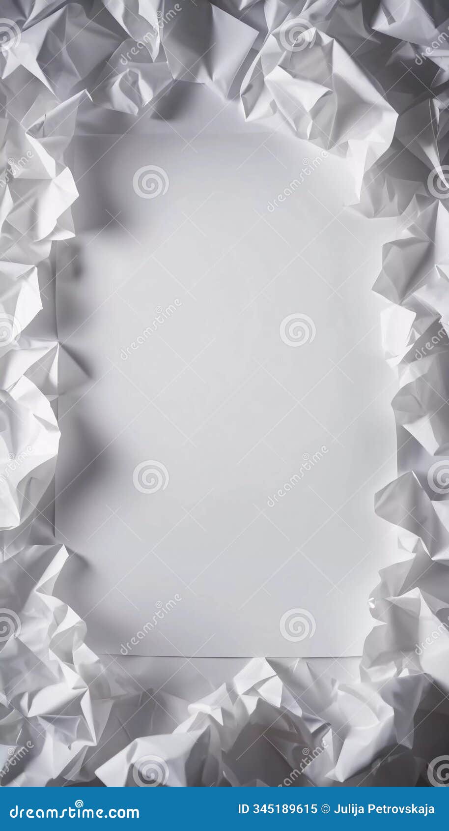 Crumpled White Paper Forms a Textured Border Around a Blank Space ...