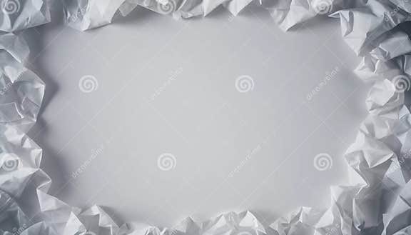 Crumpled White Paper Forms a Textured Border Around a Blank Space ...