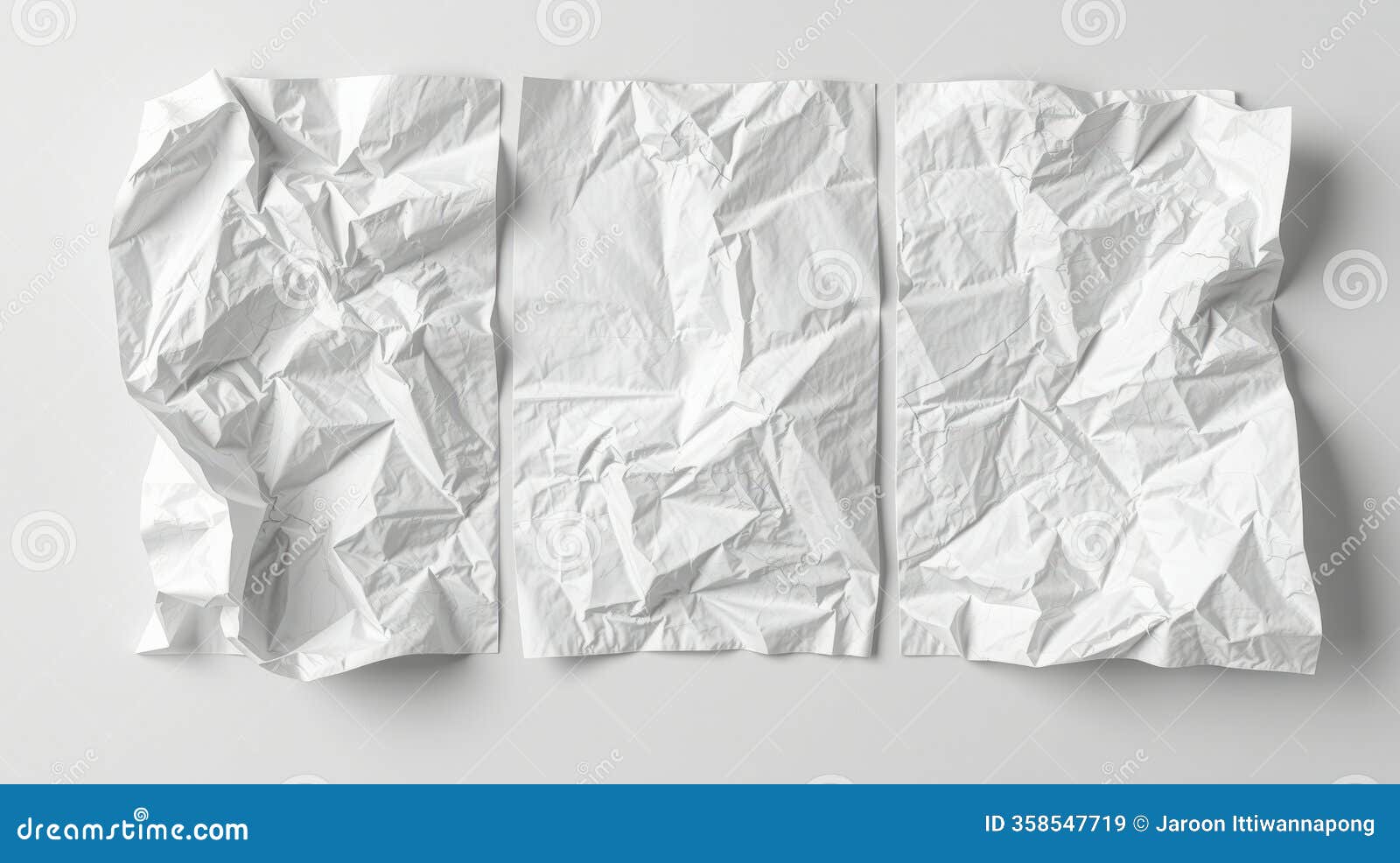Crumpled White Paper Texture in Three Sections, Ideal for Backgrounds ...