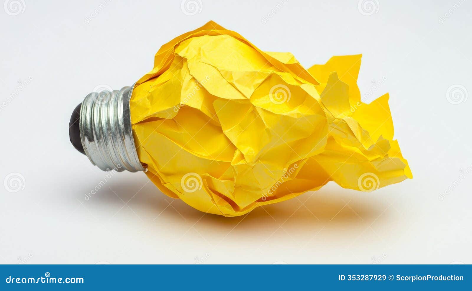 Crumpled Yellow Paper Lightbulb Lying Sideways on White Background ...