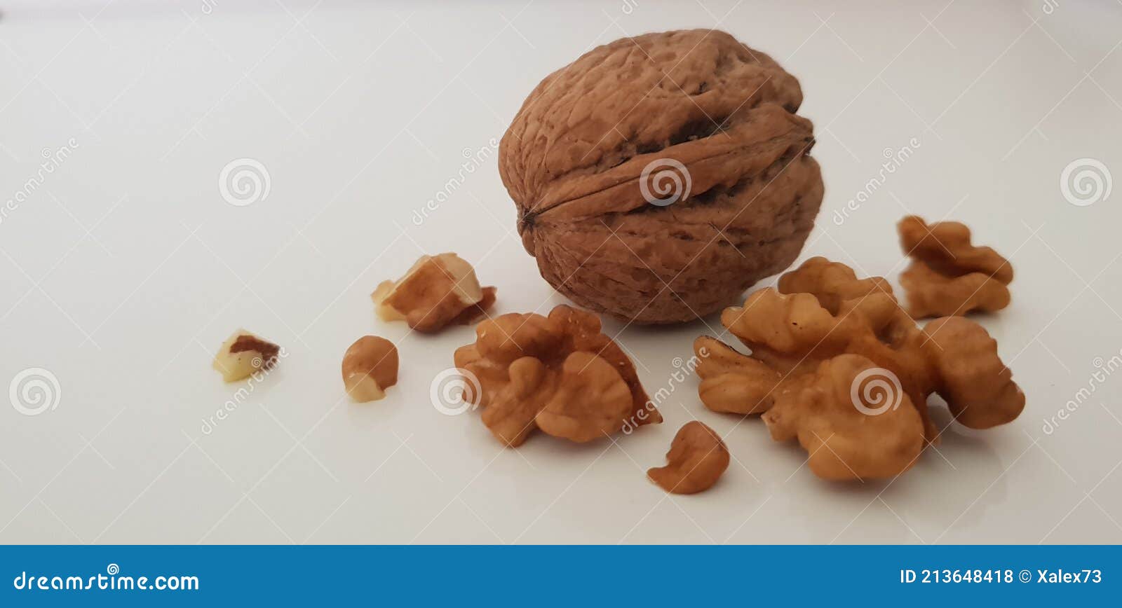 Crunch Pieces of Walnut Kernel and One Whole Nut in Nutshell Stock ...