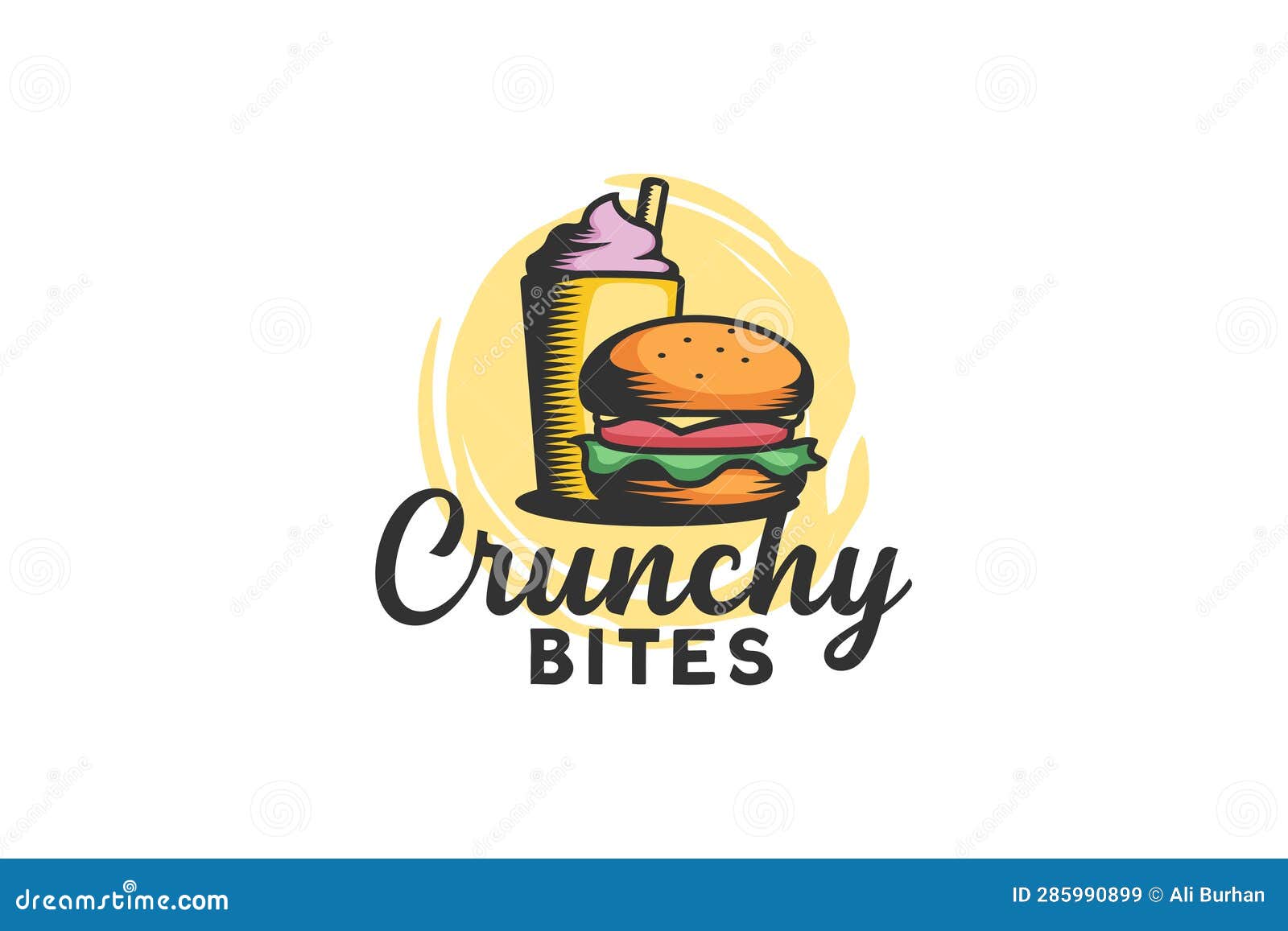 Crunchy Bites Logo with a Combination of a Burger and a Milkshake ...